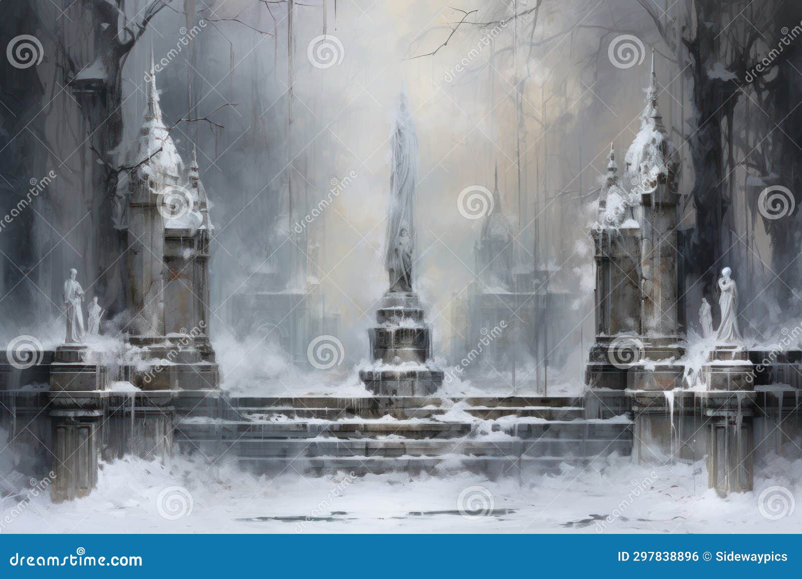 Snow-covered Statues and Monuments - Generative AI Stock Photo - Image ...