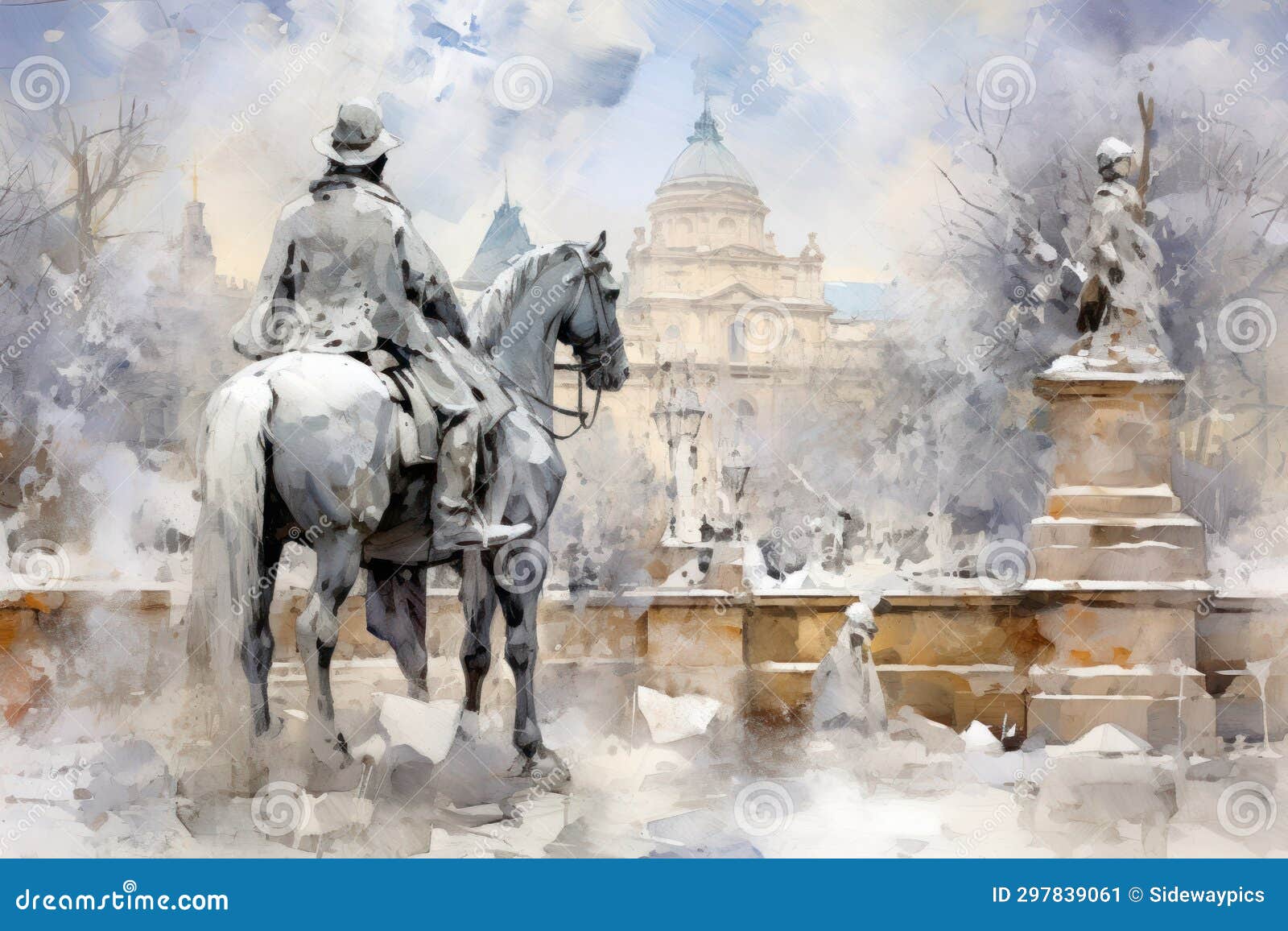 Snow-covered Statues and Monuments - Generative AI Stock Image - Image ...