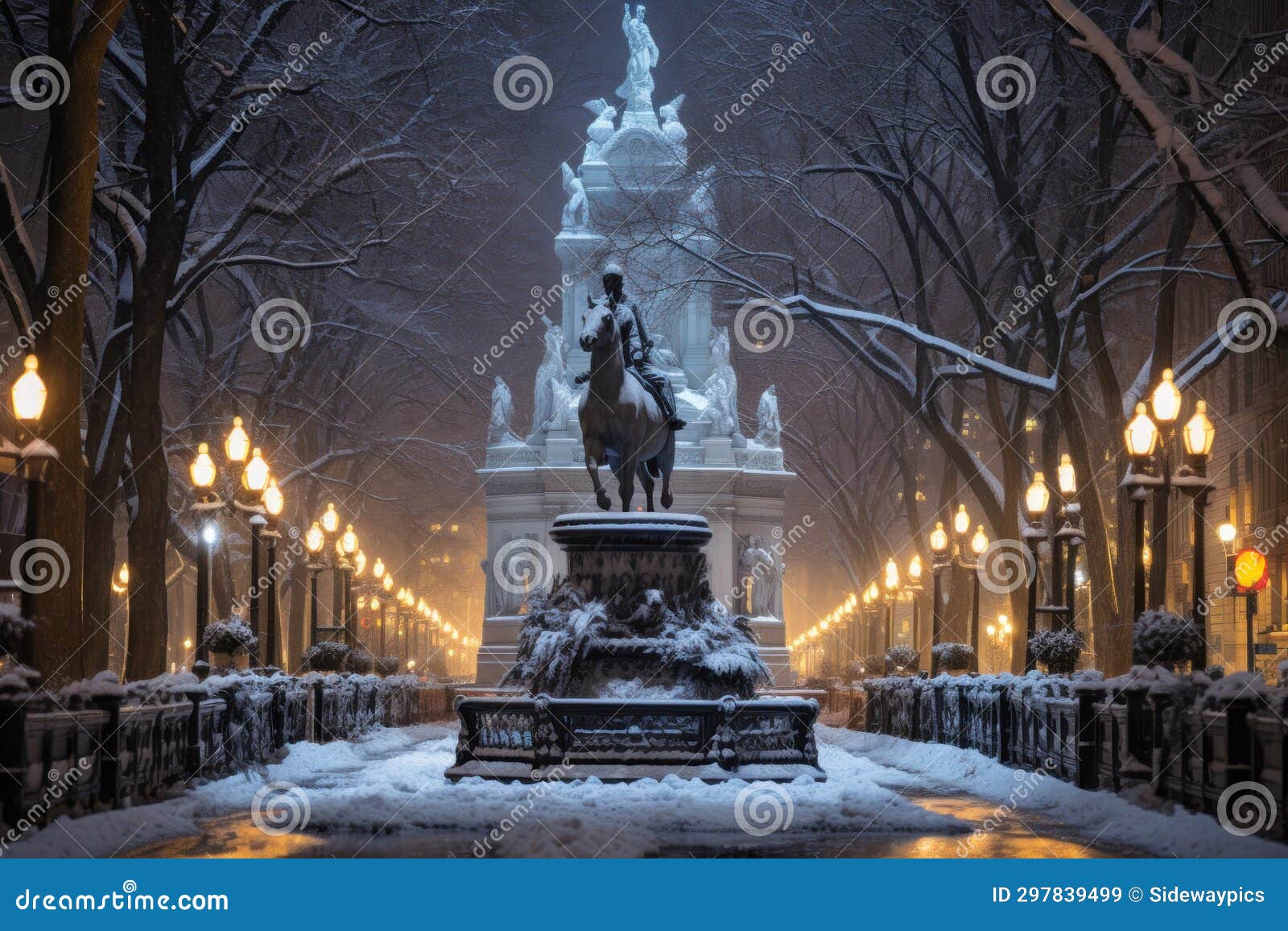Snow-covered Statues and Monuments - Generative AI Stock Illustration ...