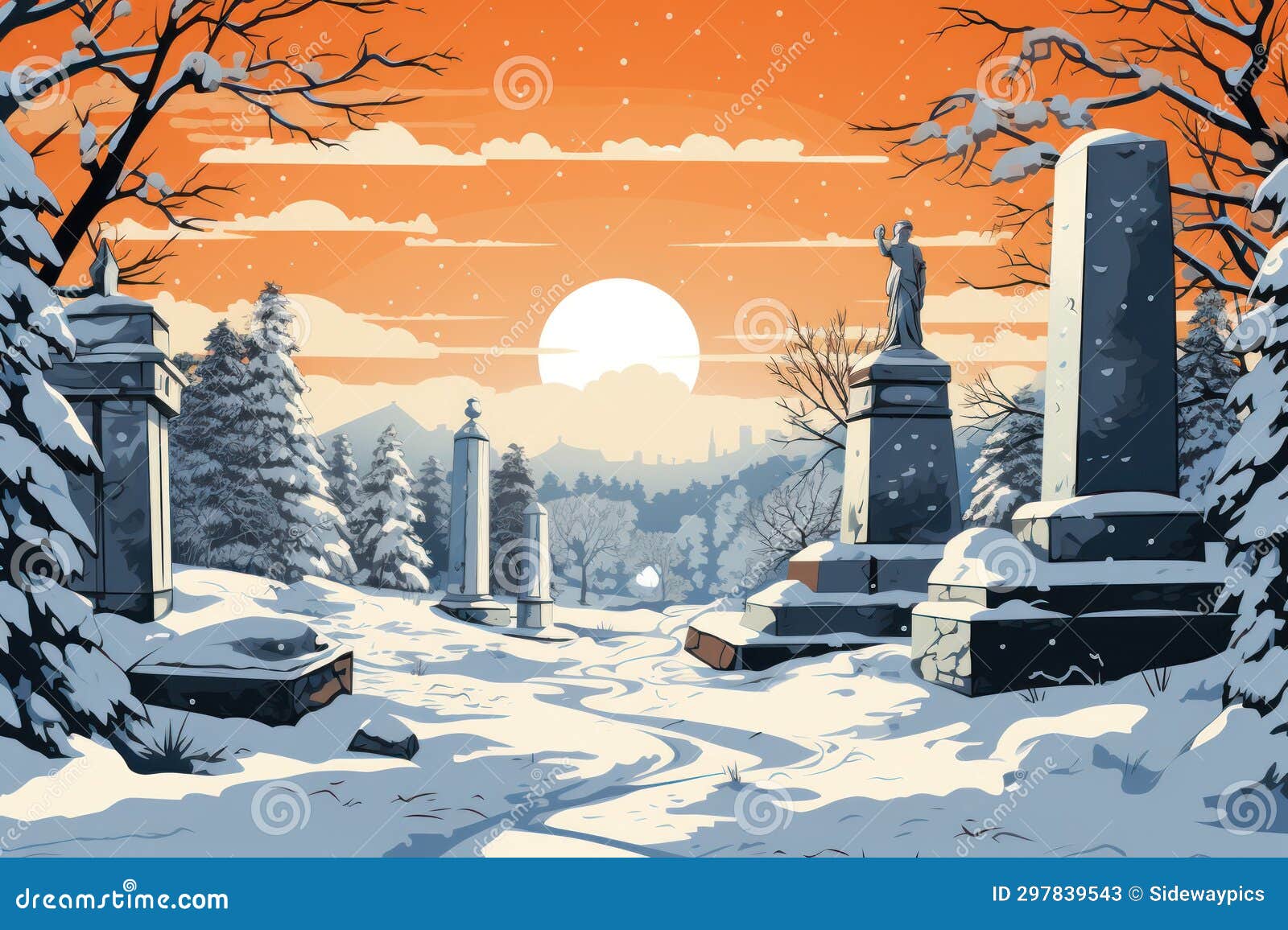 Snow-covered Statues and Monuments - Generative AI Stock Illustration ...