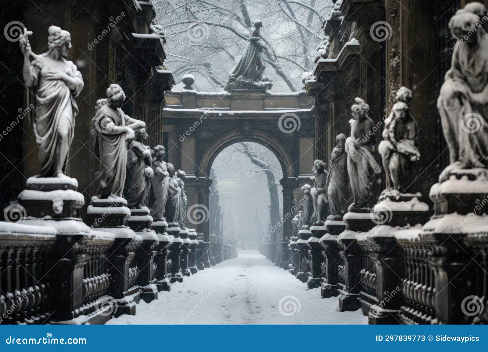 Snow-covered Statues and Monuments - Generative AI Stock Image - Image ...