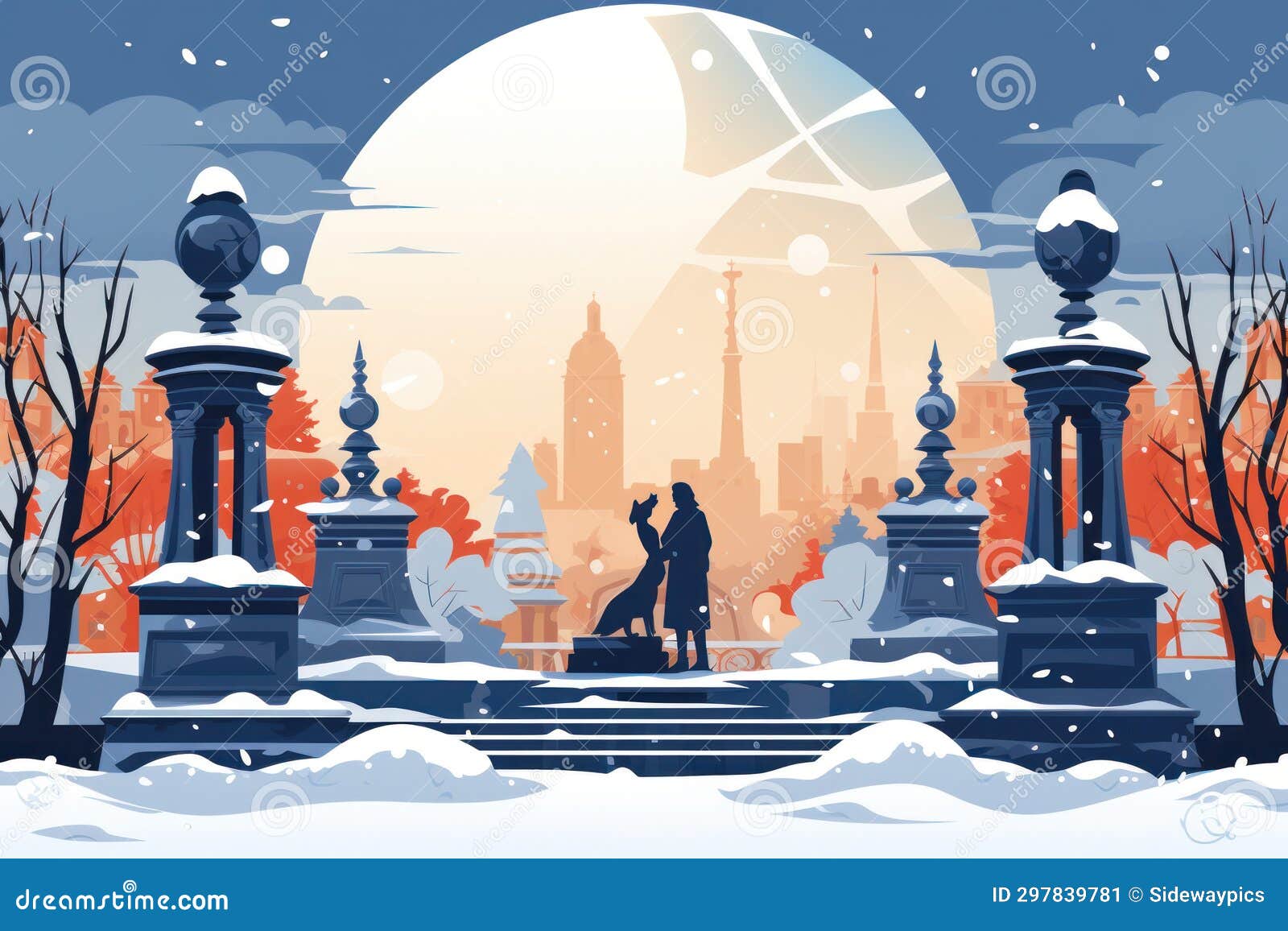 Snow-covered Statues and Monuments - Generative AI Stock Illustration ...