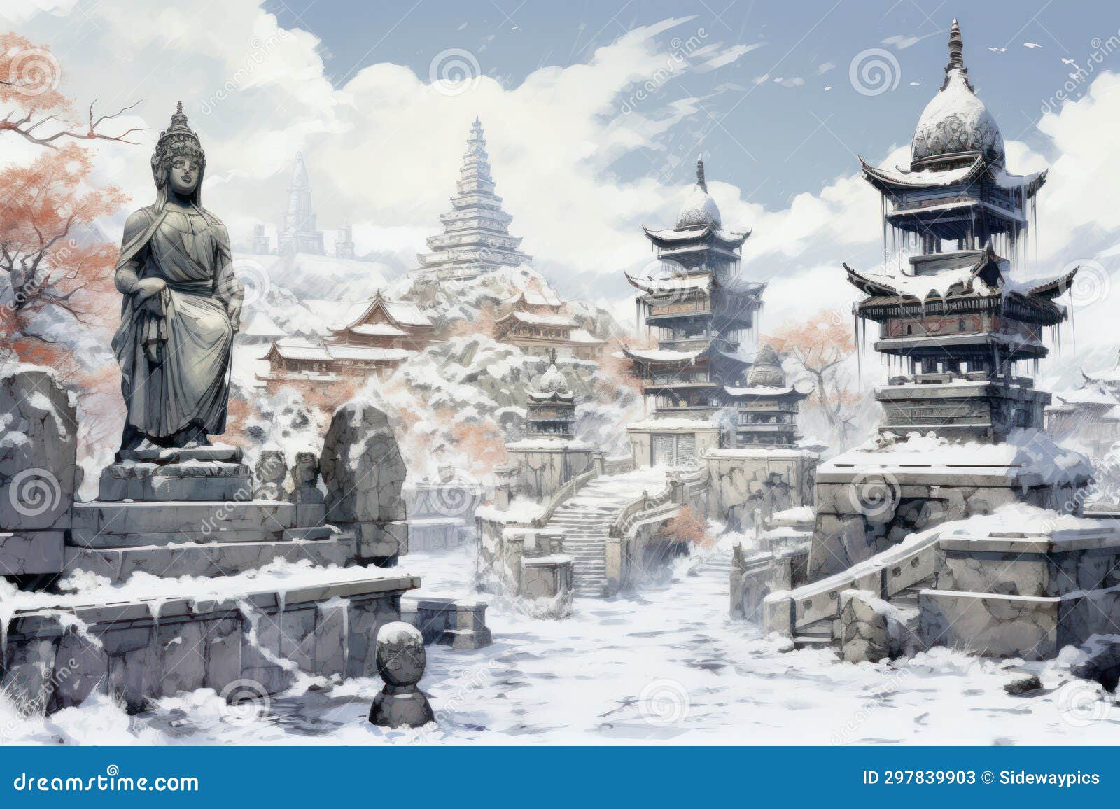 Snow-covered Statues and Monuments - Generative AI Stock Illustration ...