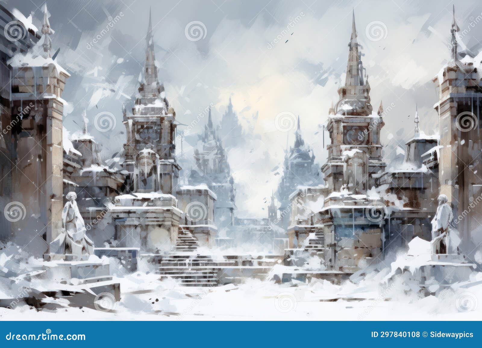 Snow-covered Statues and Monuments - Generative AI Stock Illustration ...
