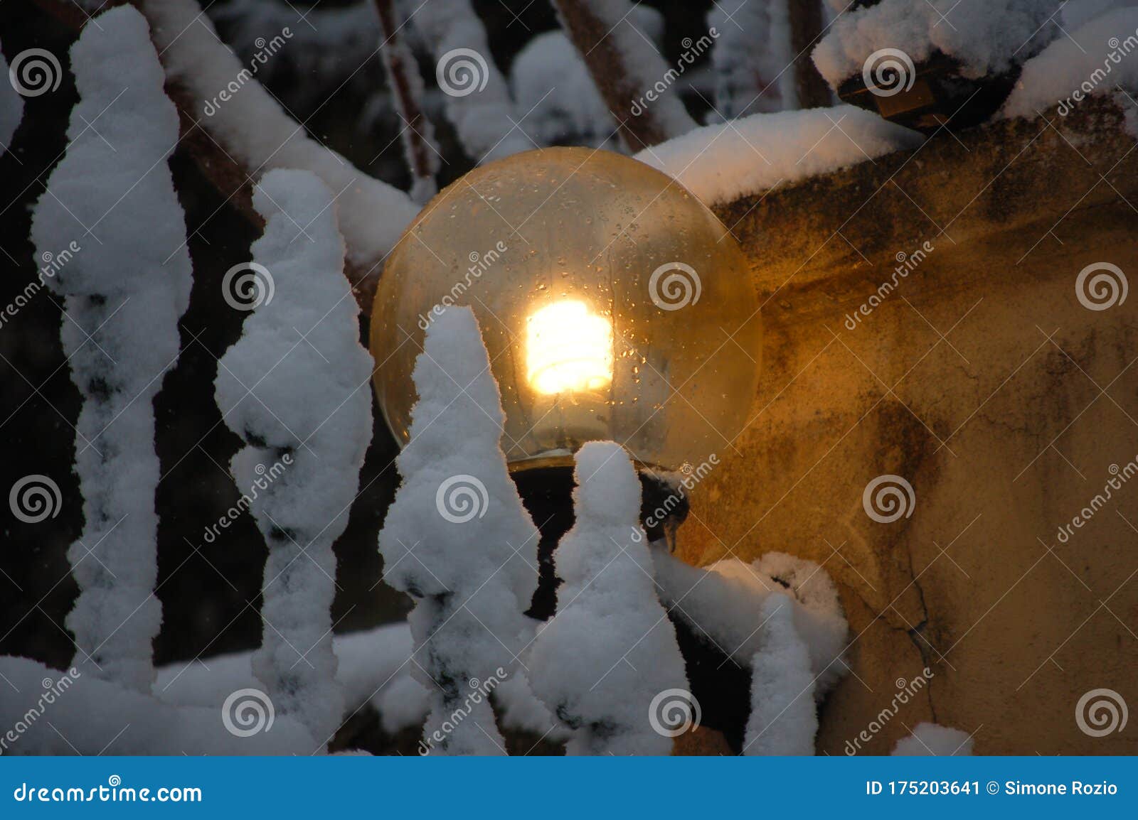 Snow-covered street lamp stock image. Image of morning - 175203641