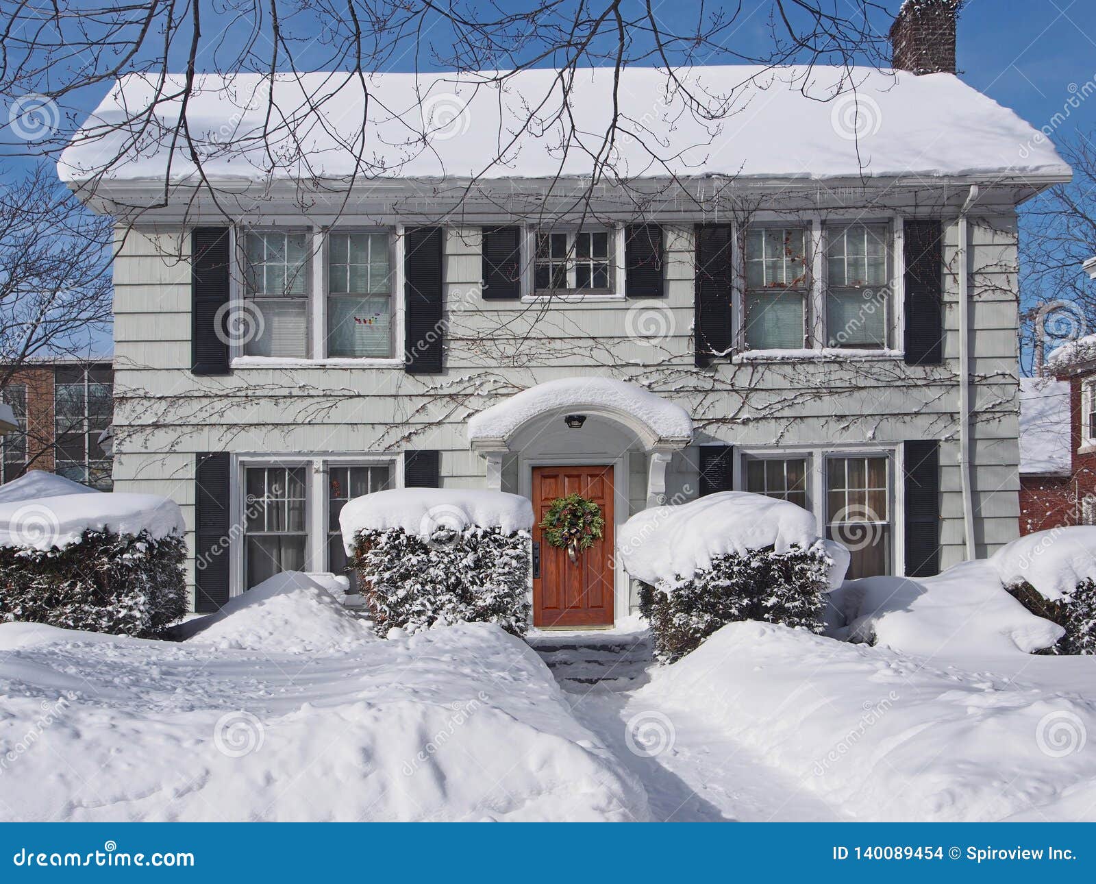 Snow Covered Suburban House Stock Photo - Image of suburban, story ...