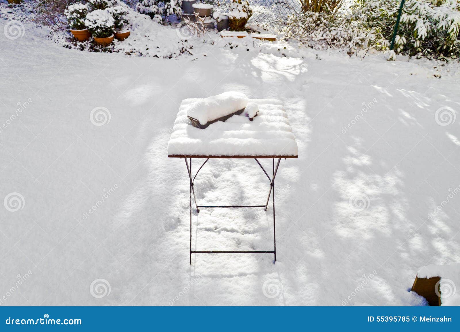 Snow Covered Table in the Garden in Winter Stock Image - Image of place ...