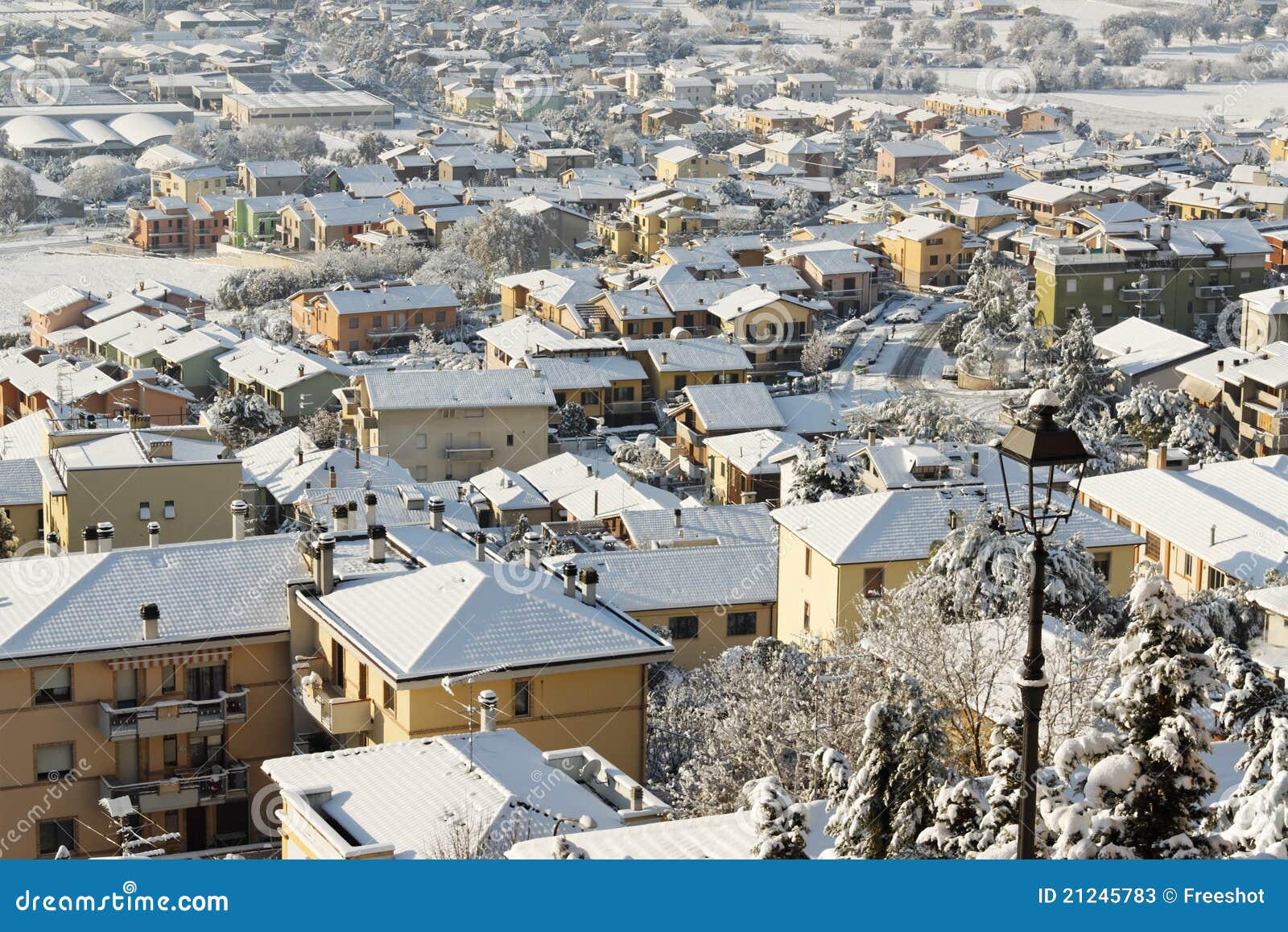 Snow covered town. stock image. Image of street, cold - 21245783