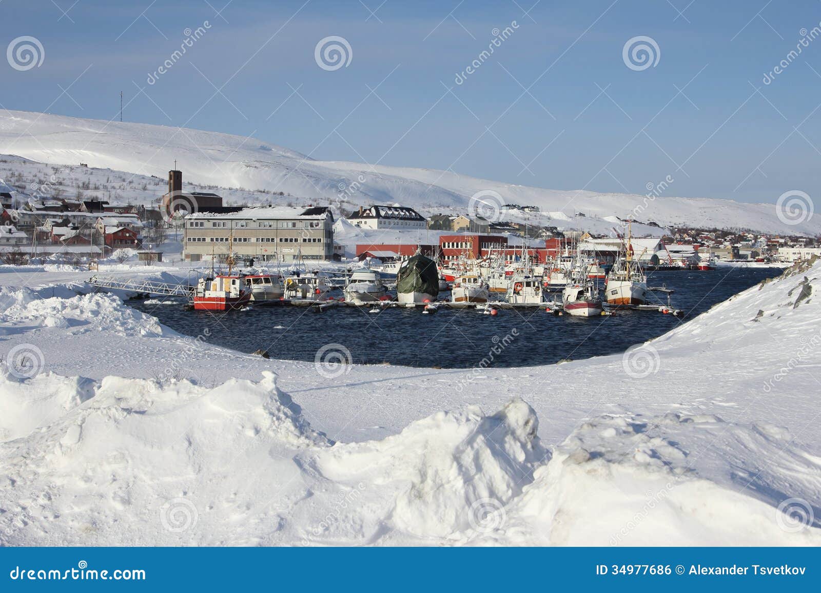 Snow-covered town stock photo. Image of norway, landscape - 34977686