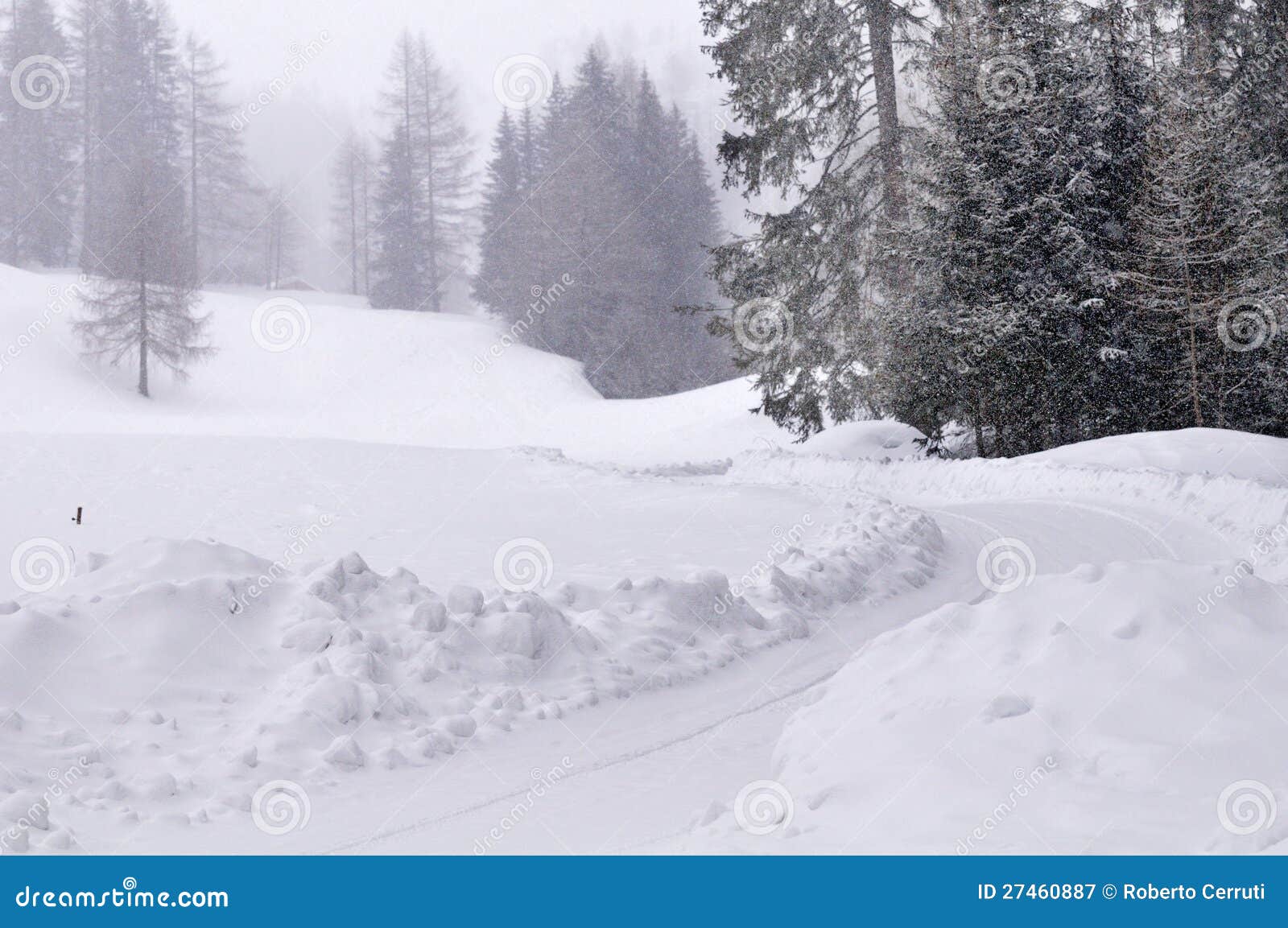 Snow Covered Track Under Snowfall Stock Image - Image of holiday ...