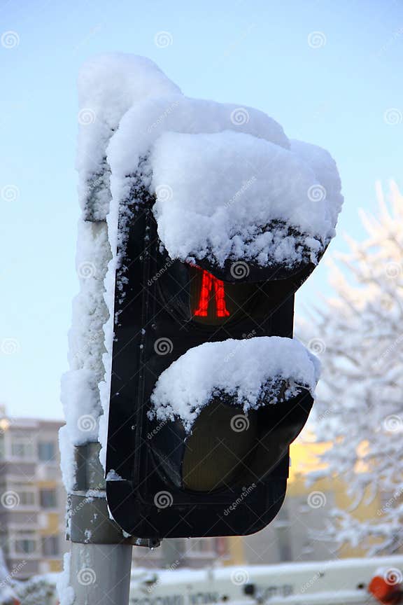 Snow Covered Traffic Light stock image. Image of street - 46635097