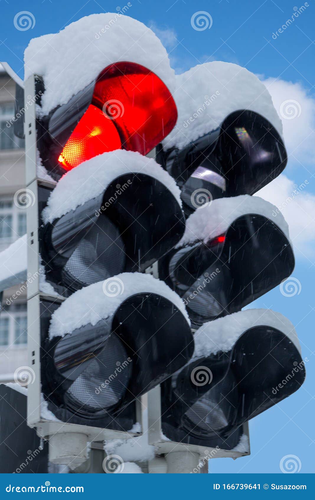 Snow Covered Traffic Lights, with Red Light Stock Image - Image of ...