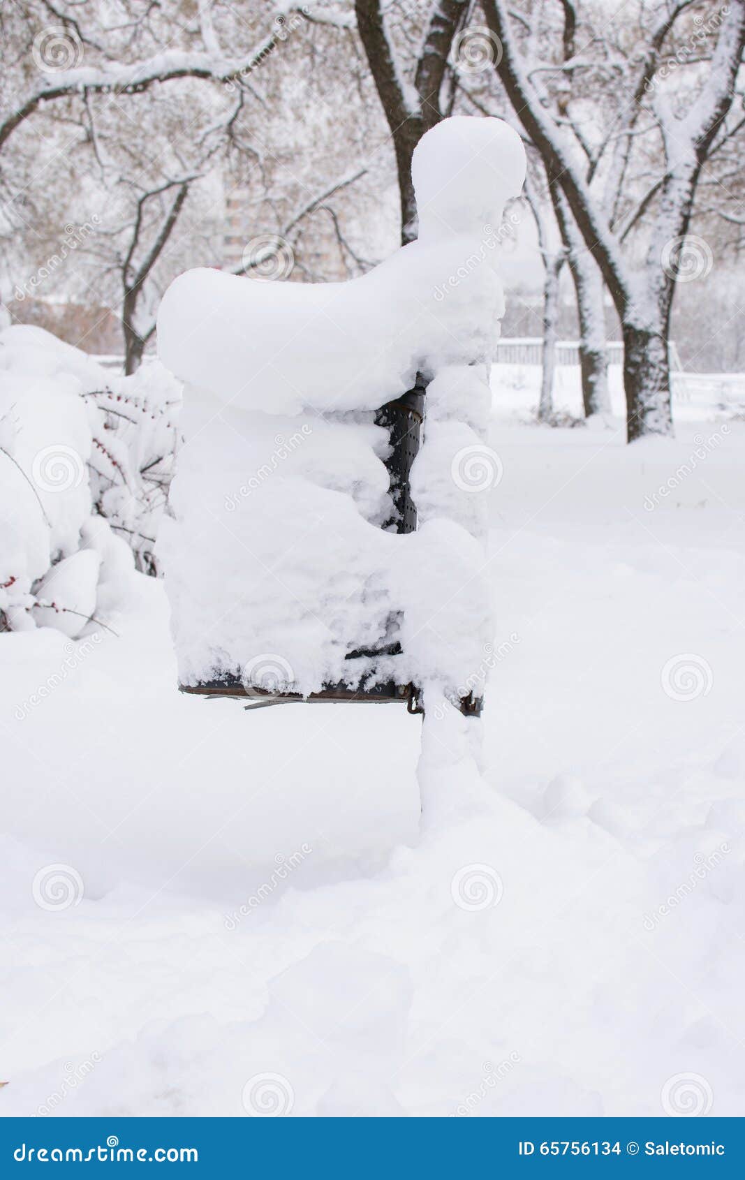 Snow Covered Trash Can in the Park Stock Photo - Image of container ...