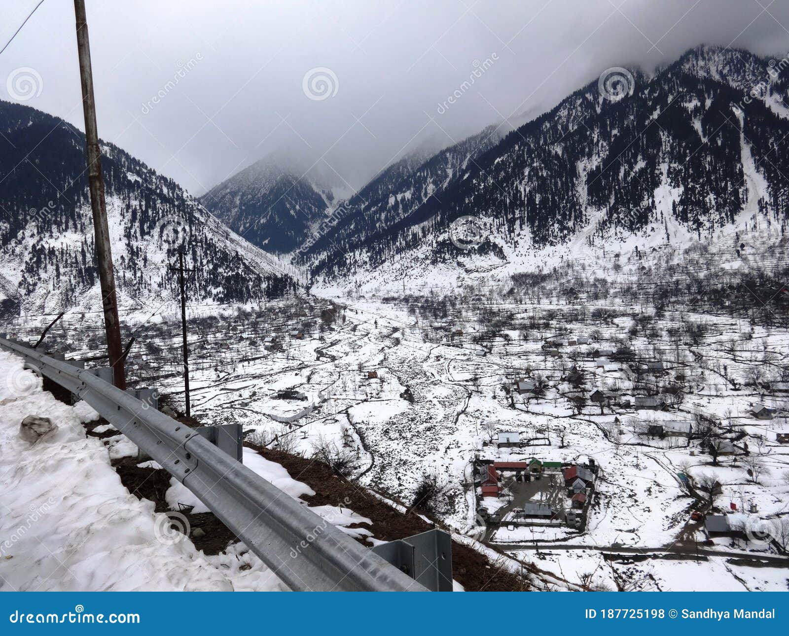 Snow Covered Valley in the Hills of Srinagar, India Stock Photo - Image ...