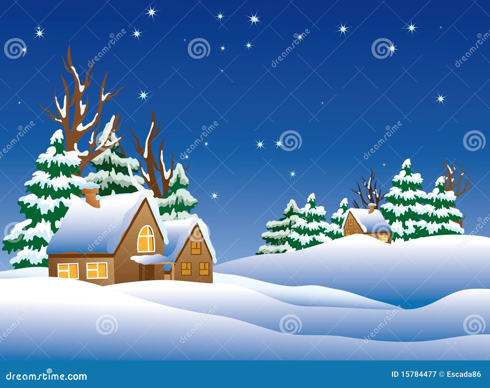 Snow-covered village. stock vector. Illustration of color - 15784477