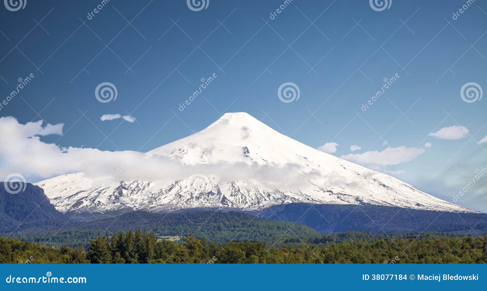 Snow Covered Volcano Villarica, Chile Stock Photo - Image of colored ...
