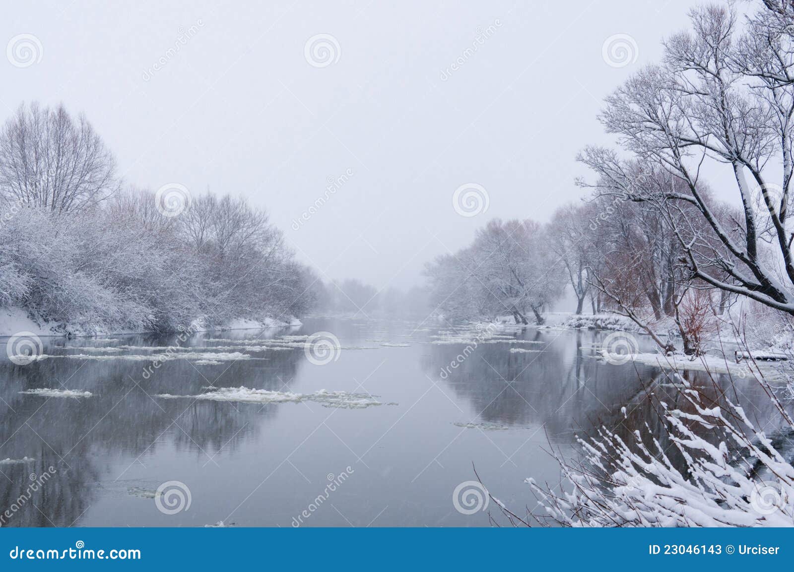Snow-covered winter river stock image. Image of covered - 23046143