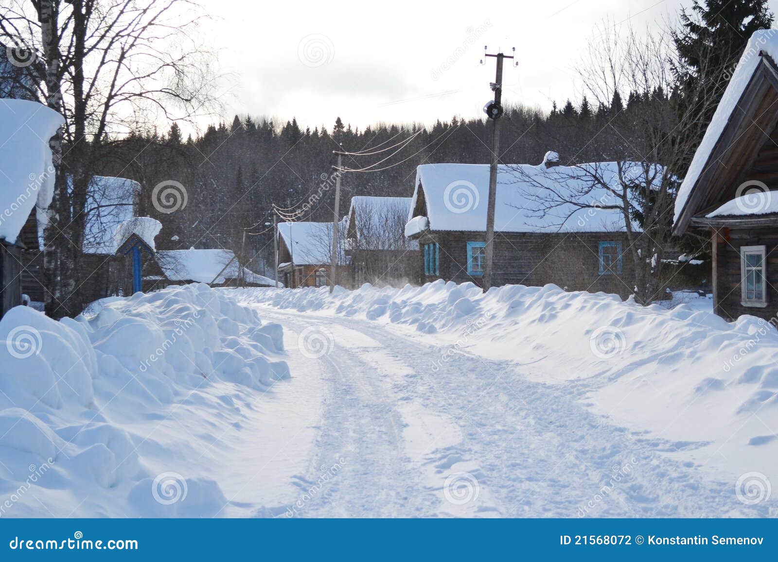 Snow covered winter road stock photo. Image of season - 21568072