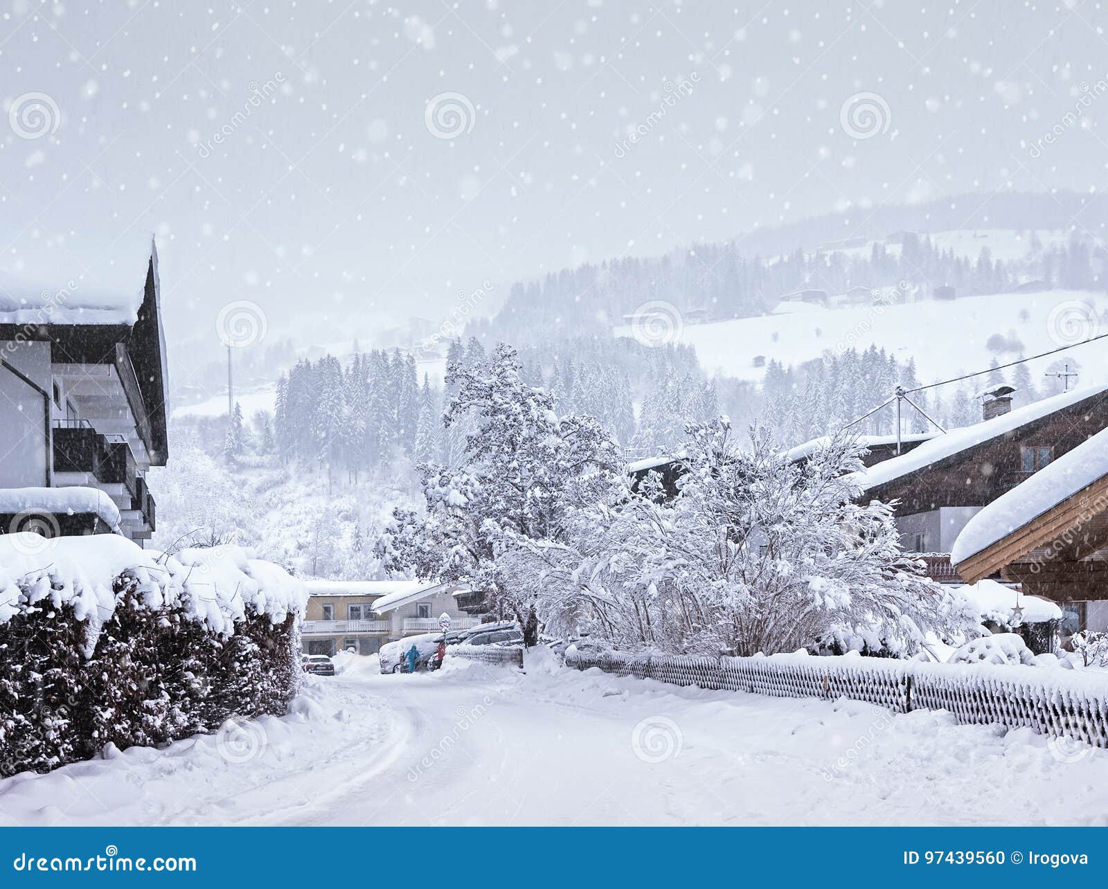 Snow-covered winter road stock photo. Image of road, outdoor - 97439560