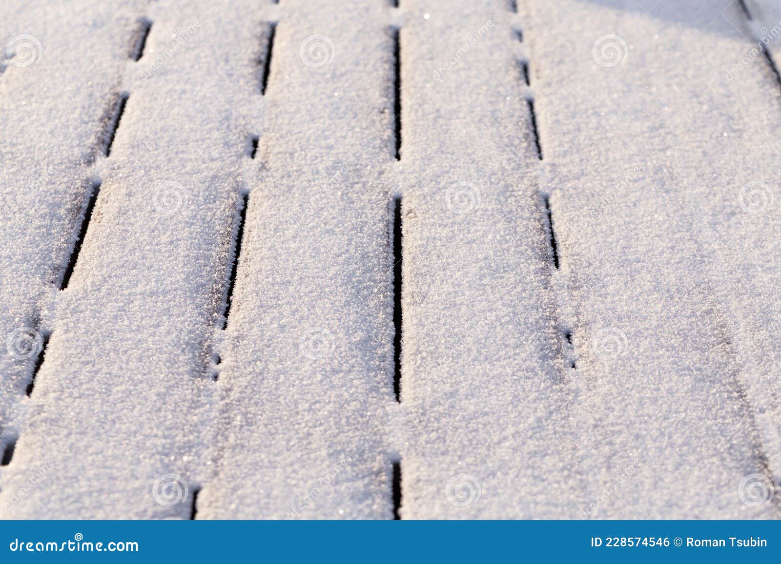 Snow covered wood terrace stock photo. Image of construction - 228574546
