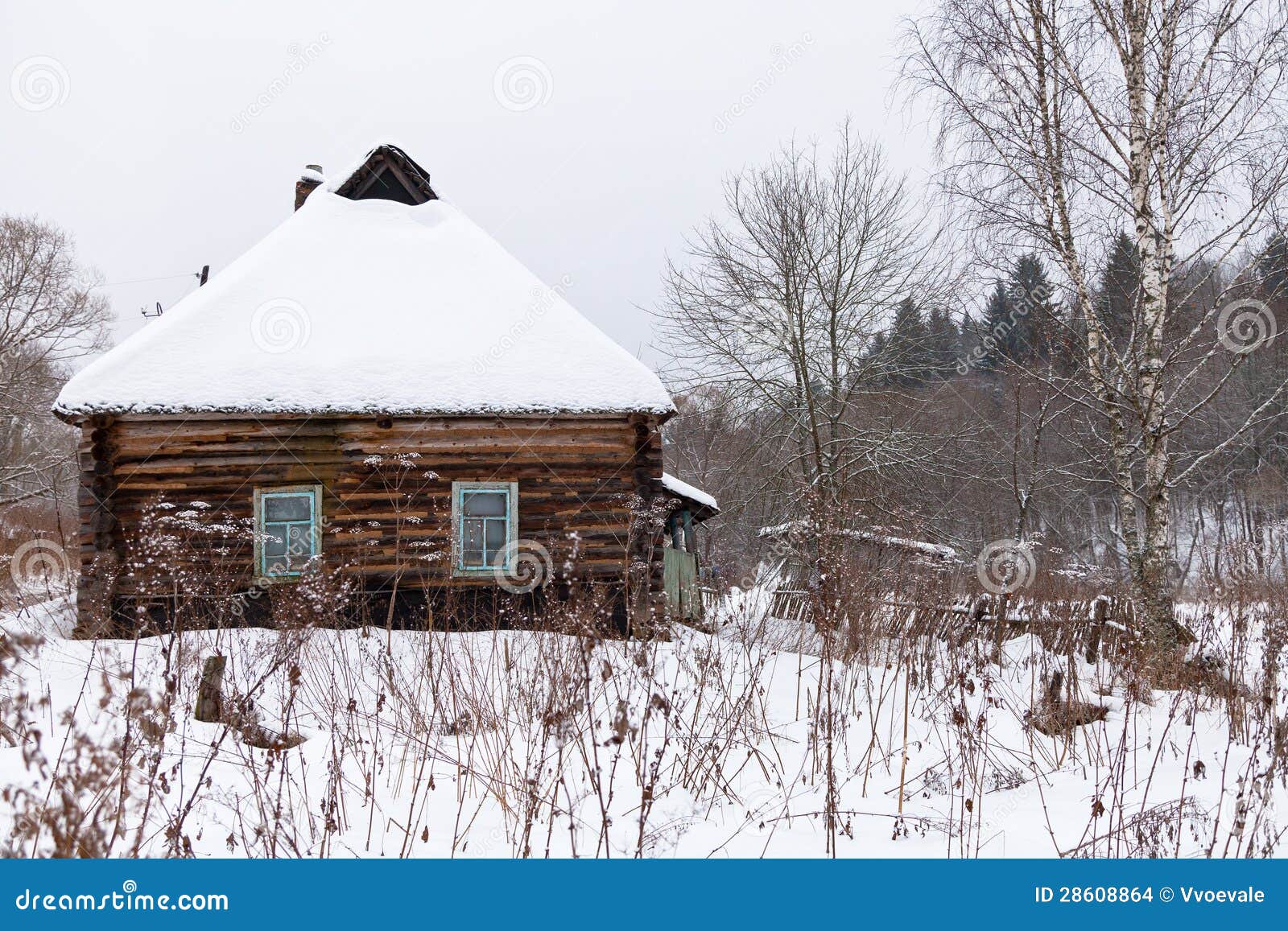 Snow Covered Wooden Rustic House Stock Photo - Image of rustic, izba ...