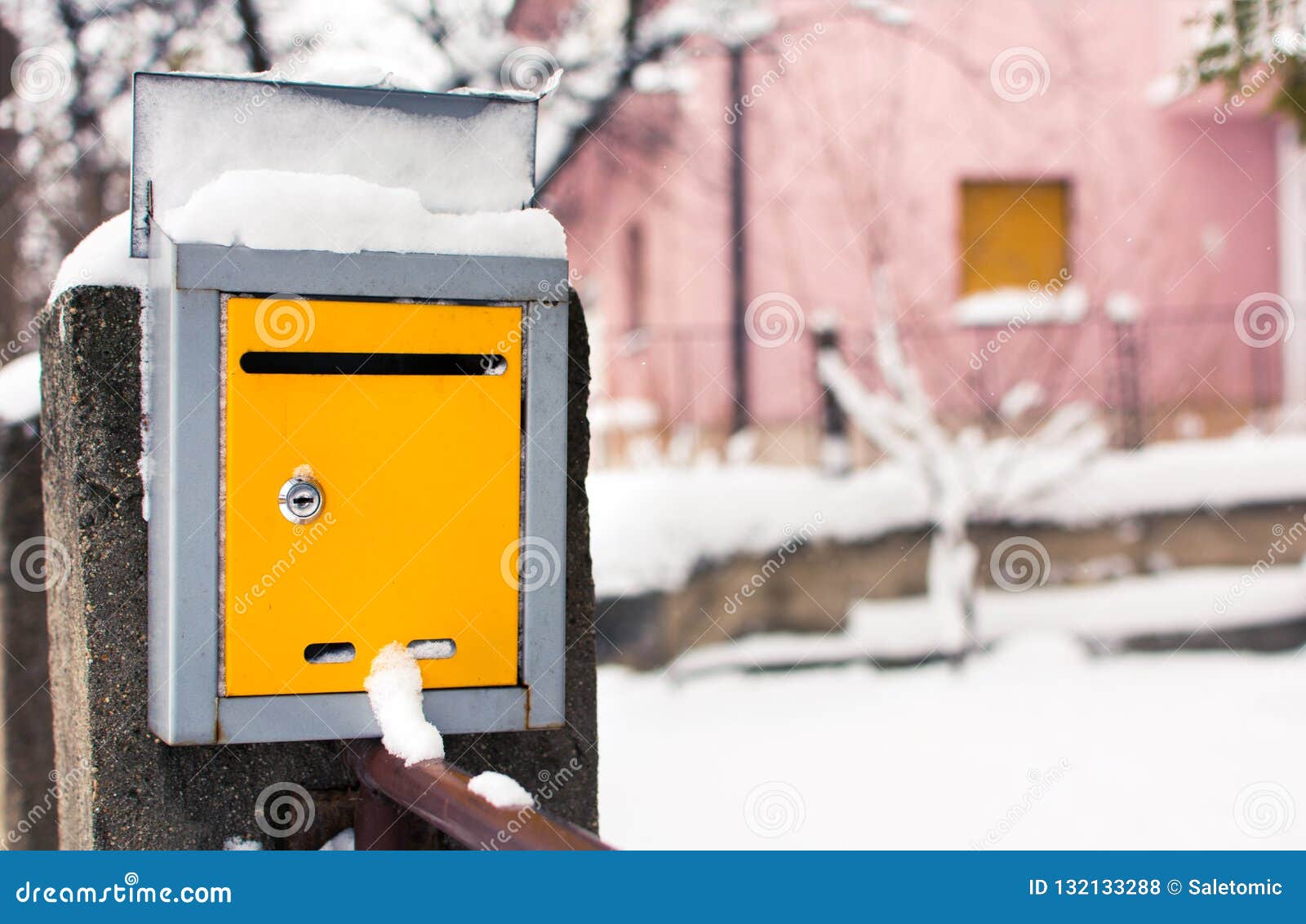 Snow Covered Mailbox in Front of a House Stock Photo - Image of home ...