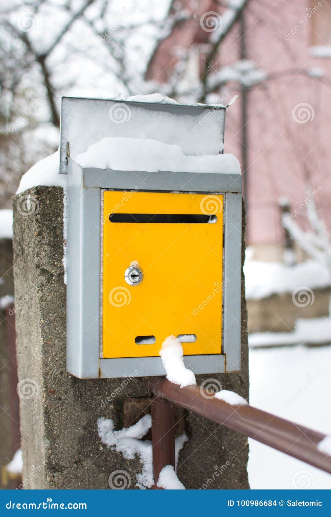 Snow Covered Mailbox in Front of a House Stock Photo - Image of ...