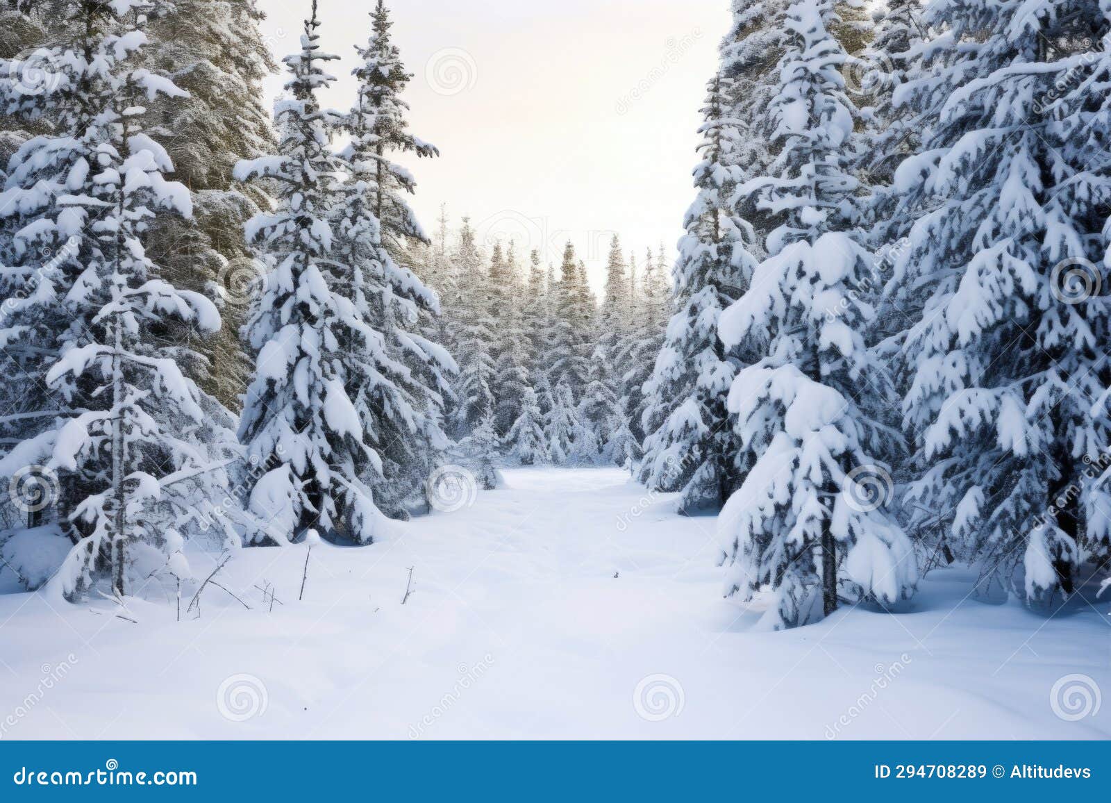 Snow Covering Pine Trees in a Wintry Forest Landscape Stock Image ...