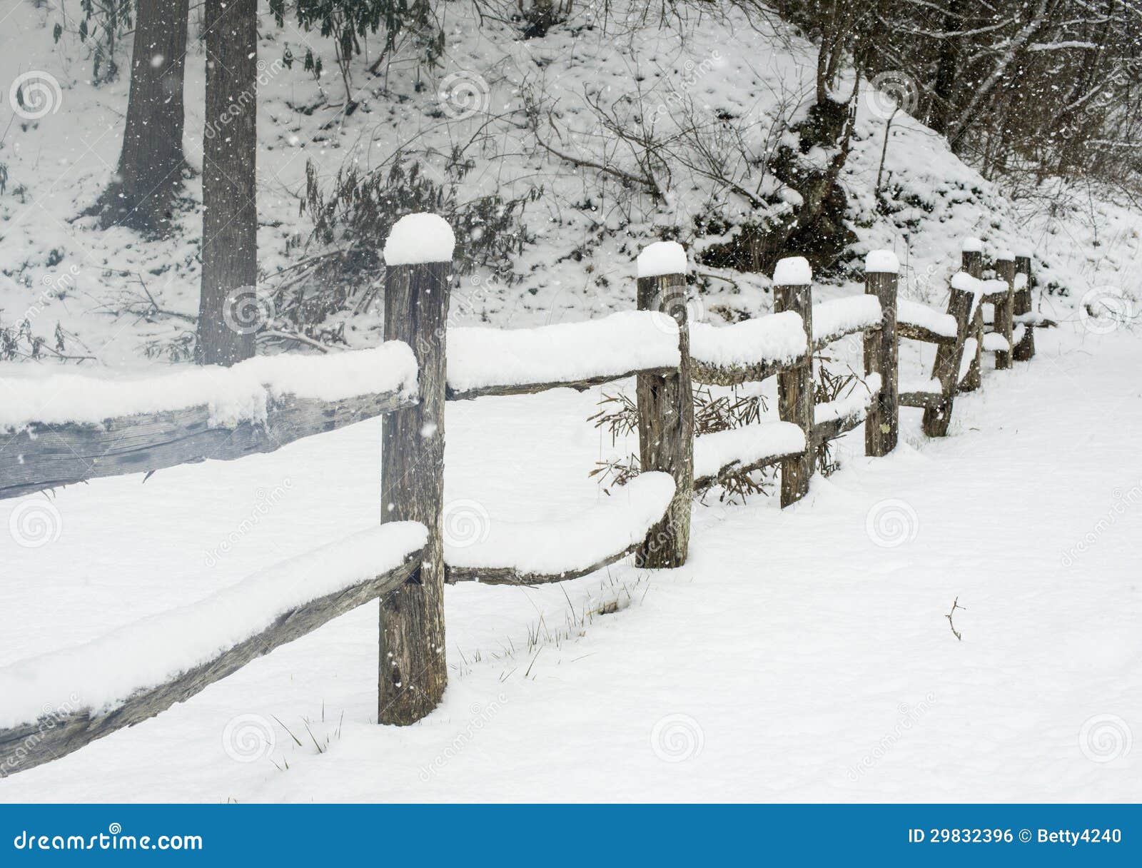 Snow Covering a Split Rail Fence. Stock Photo - Image of great, leading ...