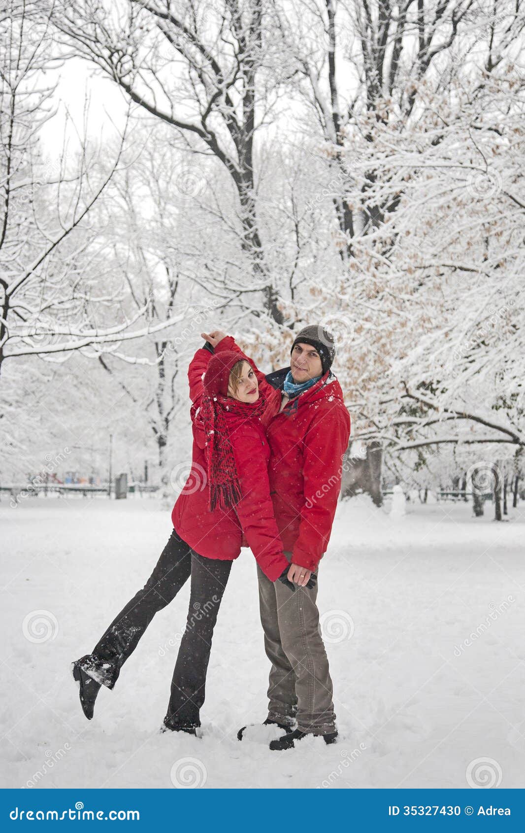 Young Couple Dancing in Snow Stock Photo - Image of meeting, cold: 35327430