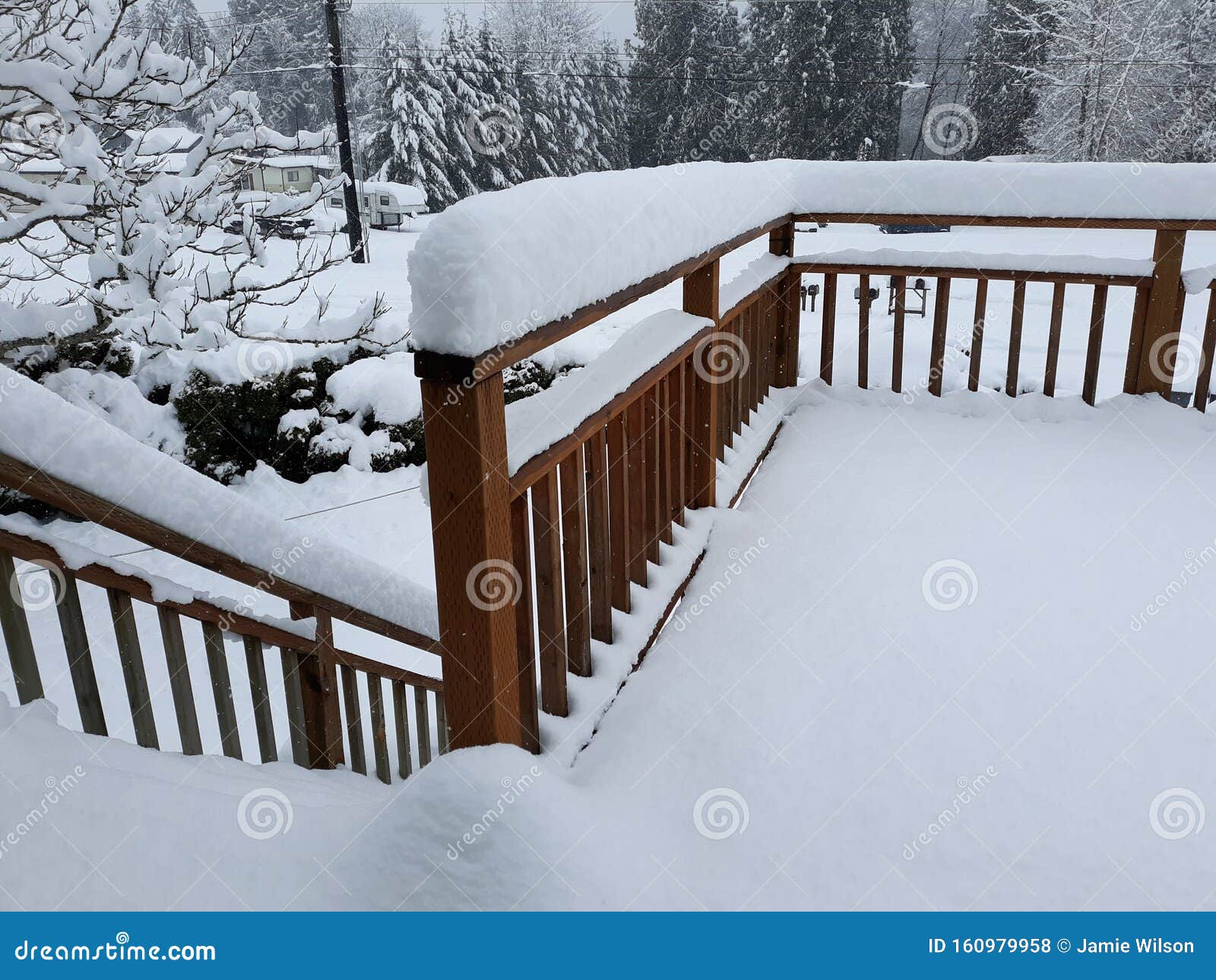 Snow on the deck stock photo. Image of frozen, snow - 160979958