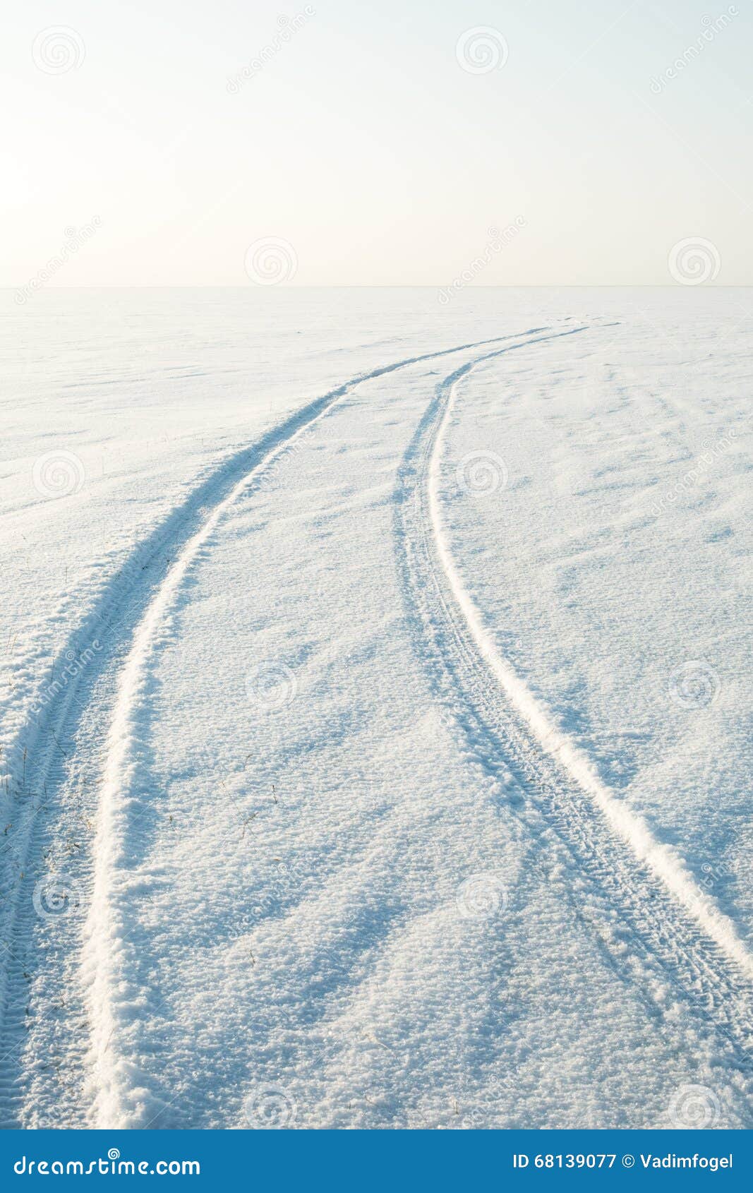 Snow Desert and the Tracks of the Car in the Snow Stock Image - Image ...