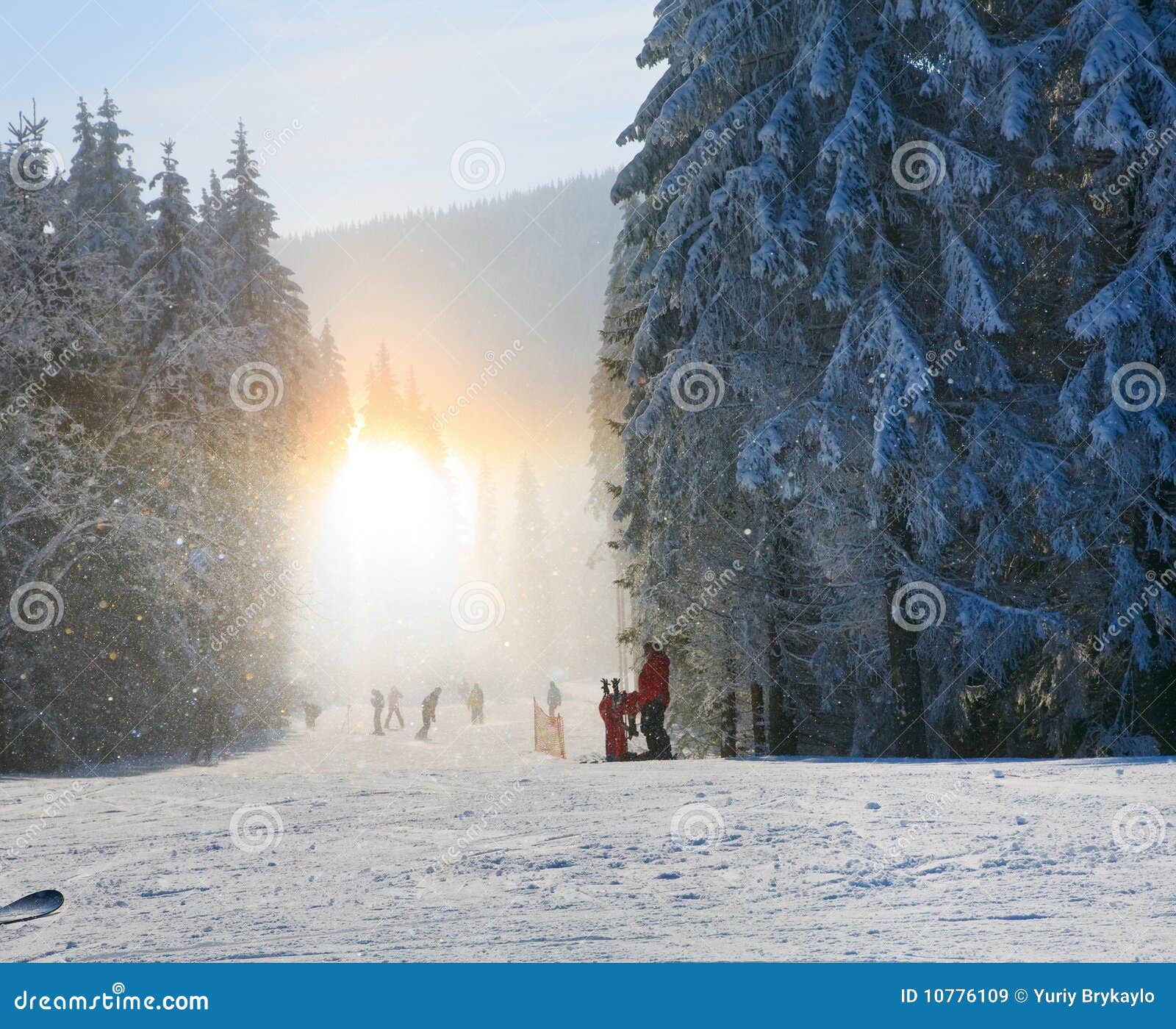 Snow Dust Dazzle Shining on Winter Skiing Slope Stock Image - Image of ...