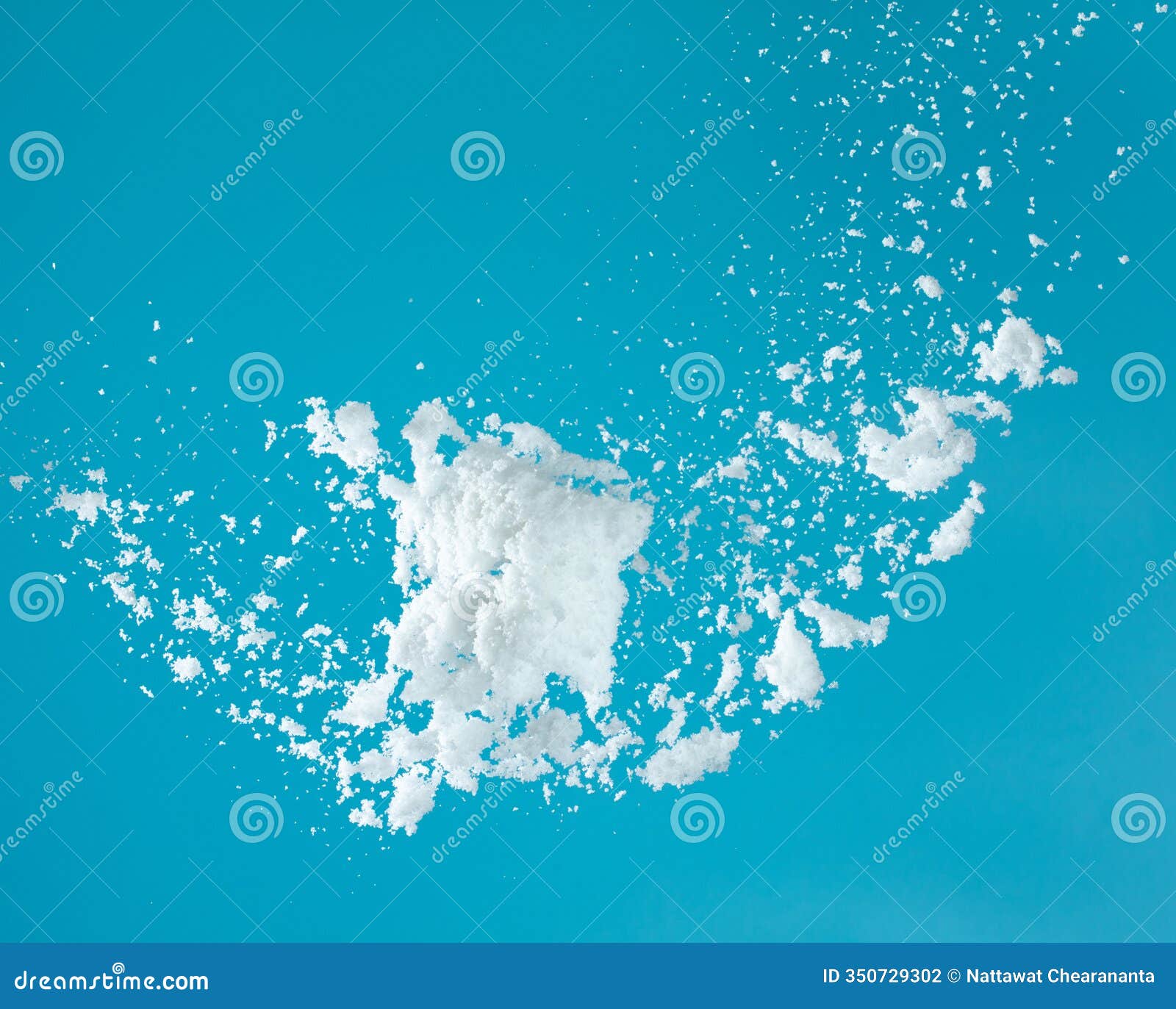 Snow Dust Element Falling Over Blue Sky. Fluffy White Snow Splash ...