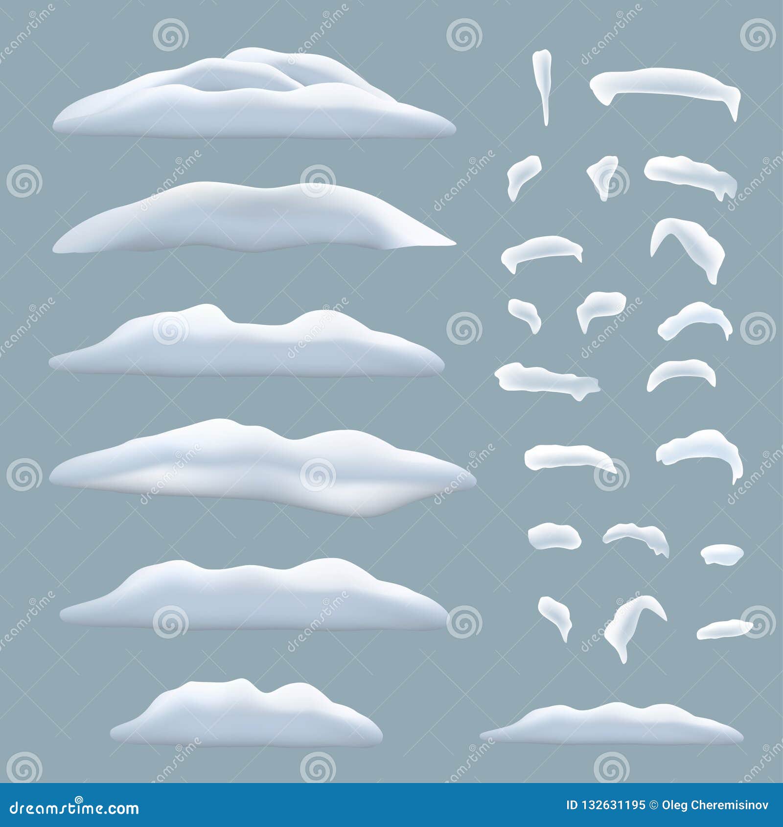 Snow Elements Set Isolated on Light Blue Background. Vector Snowdrifts ...