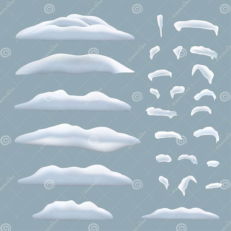 Snow Elements Set Isolated on Light Blue Background. Vector Snowdrifts ...