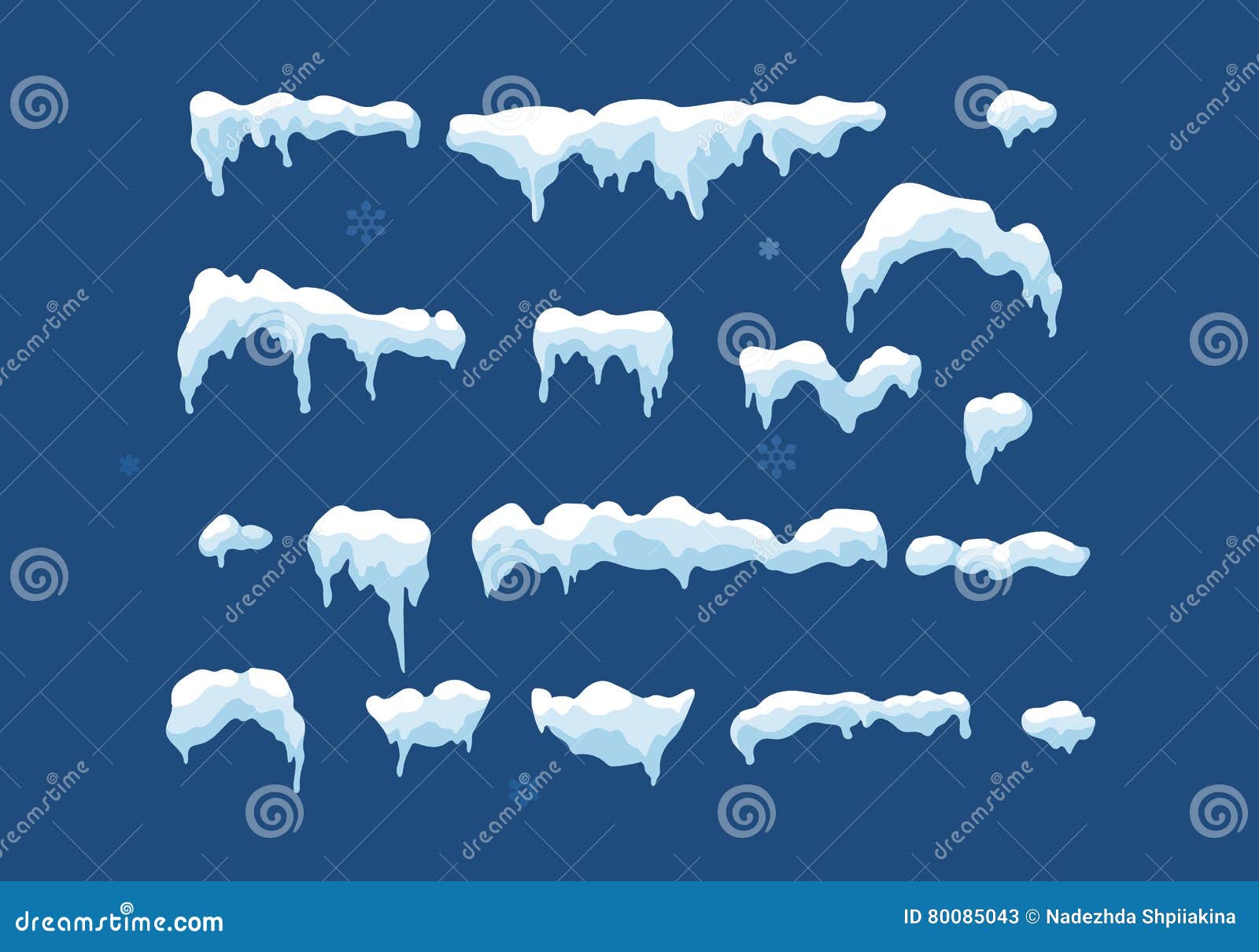 Snow Elements. Set of Isolated Snow Cap. Snow Caps on Blue Background ...