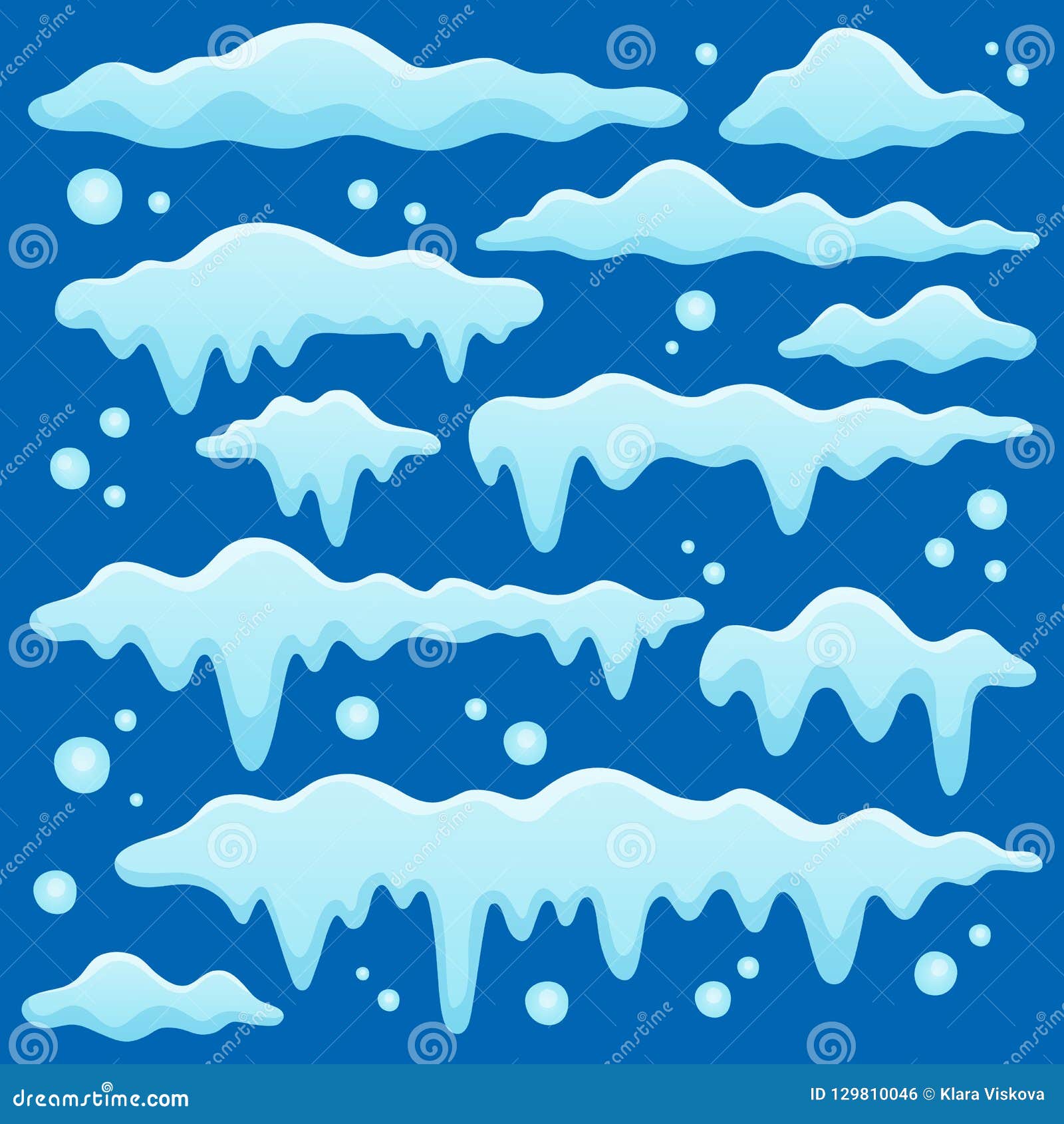 Snow Elements. Snowball And Snowdrift, Icicles And Snowcap Borders ...