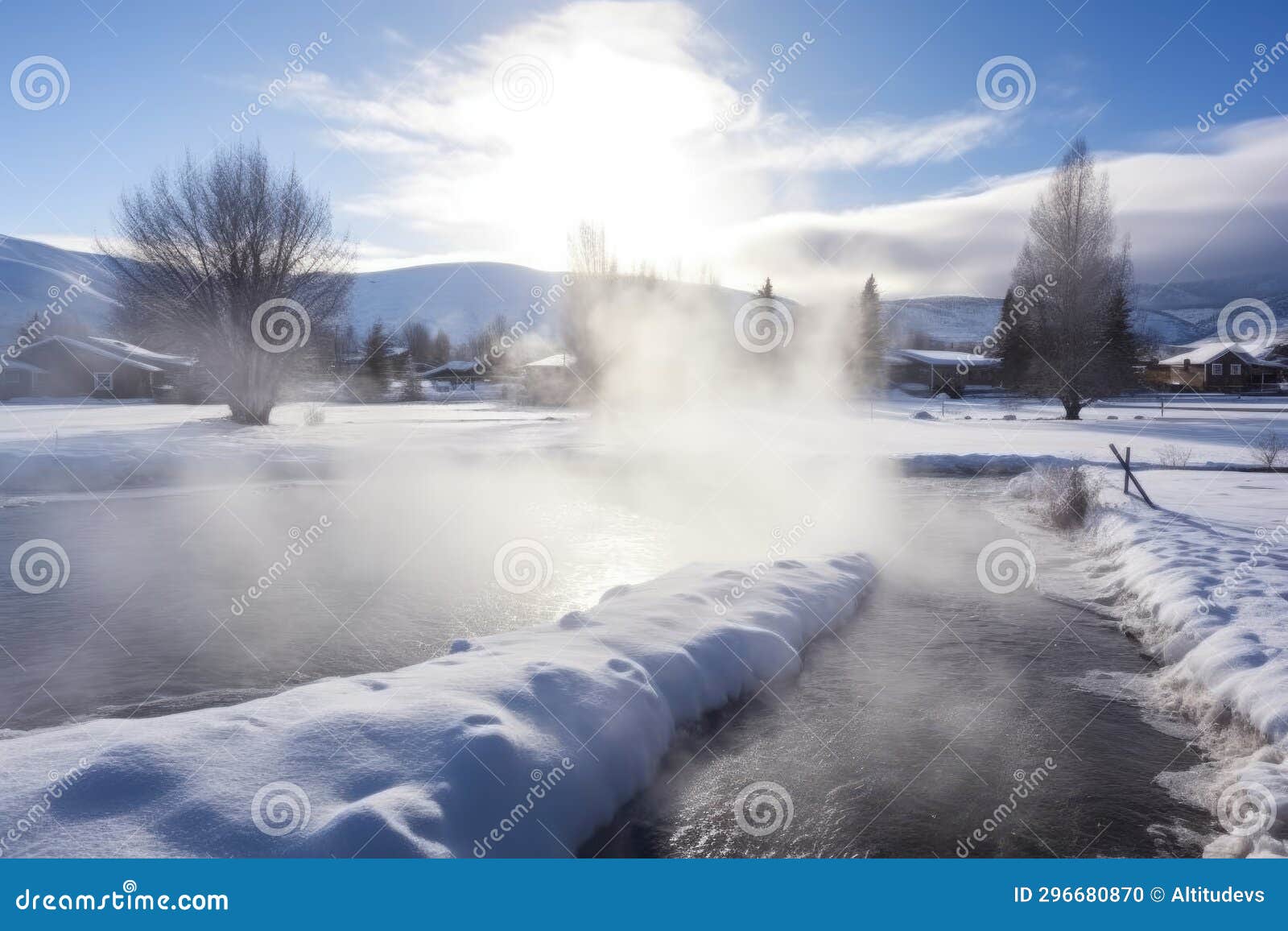 Snow Envelops the Area Around a Steaming Hot Spring Stock Photo - Image ...