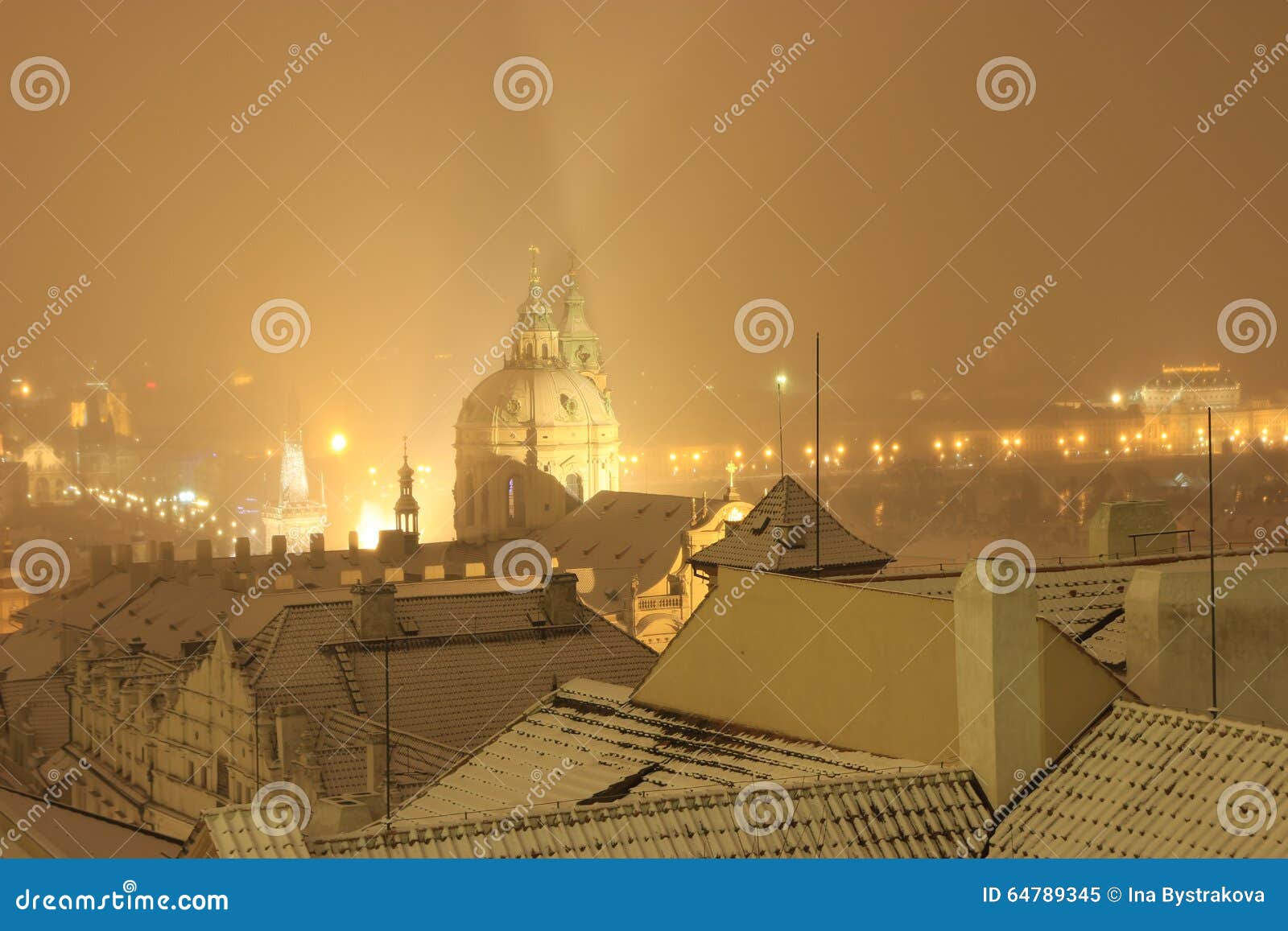 Snow Evening in Winter Prague, Czech Republic Stock Image - Image of ...