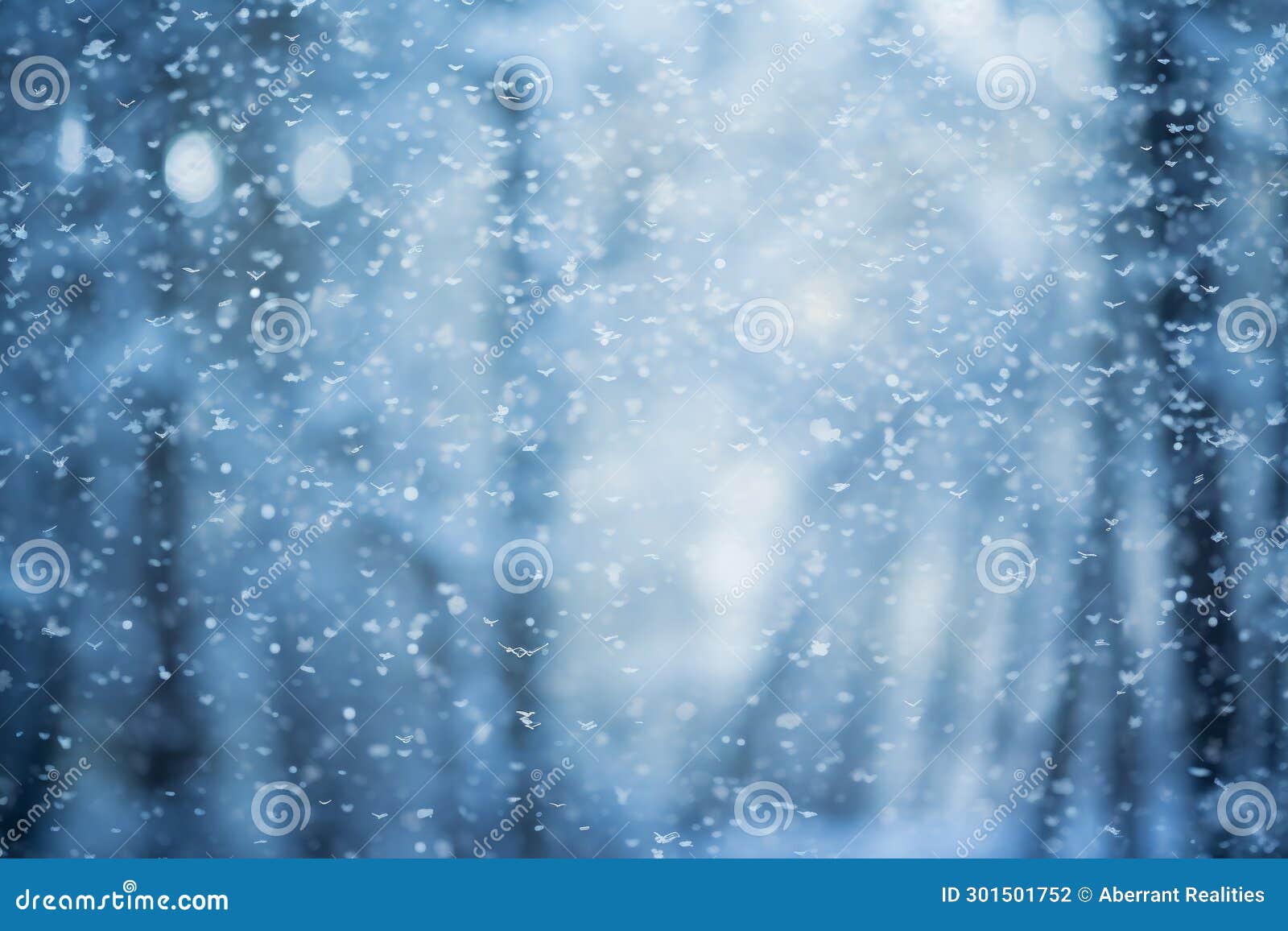 Snow Falling on a Blue Background with Trees in the Background Stock ...