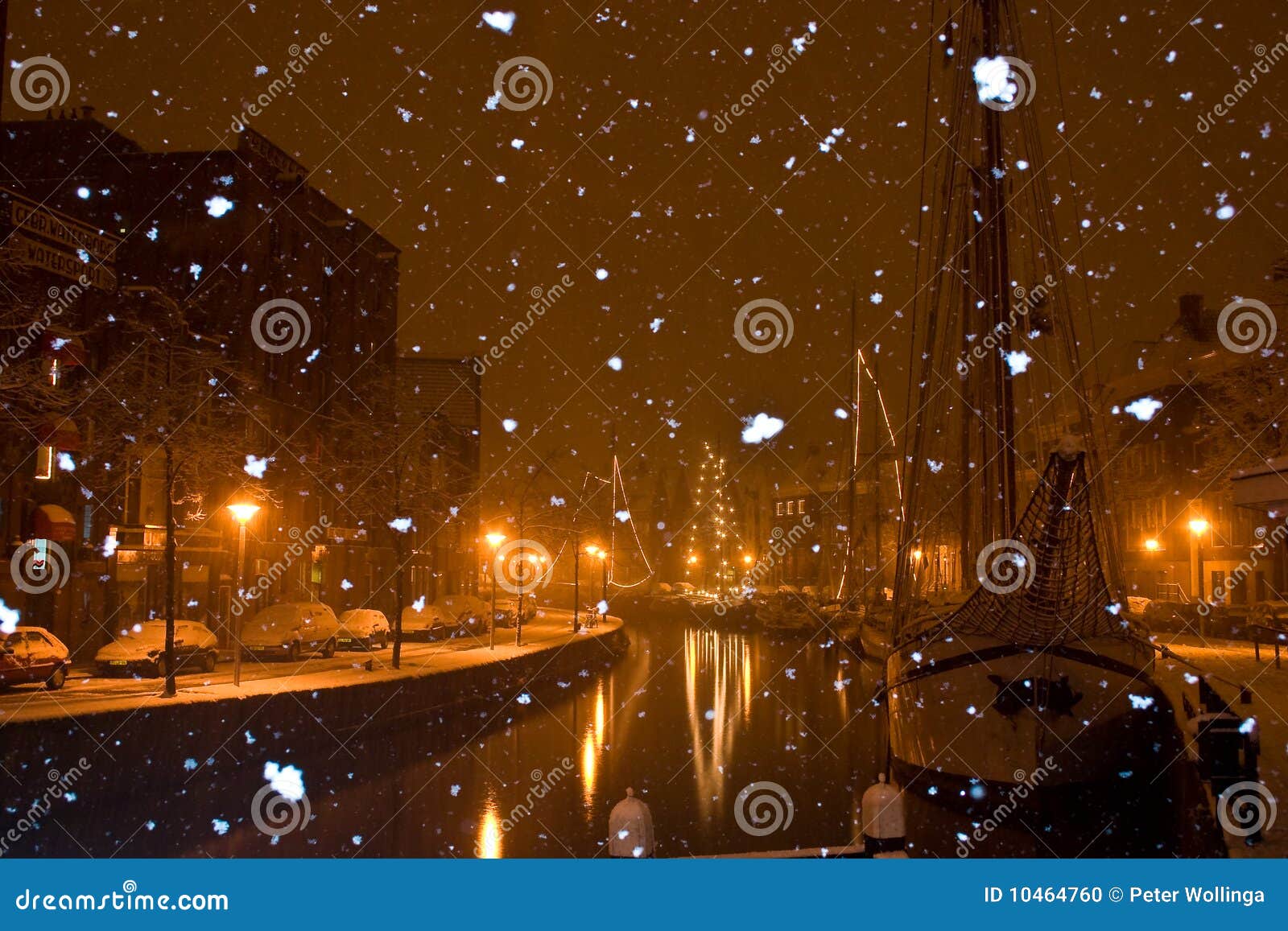 Snow Falling in the City Groningen Stock Photo - Image of water, tree ...