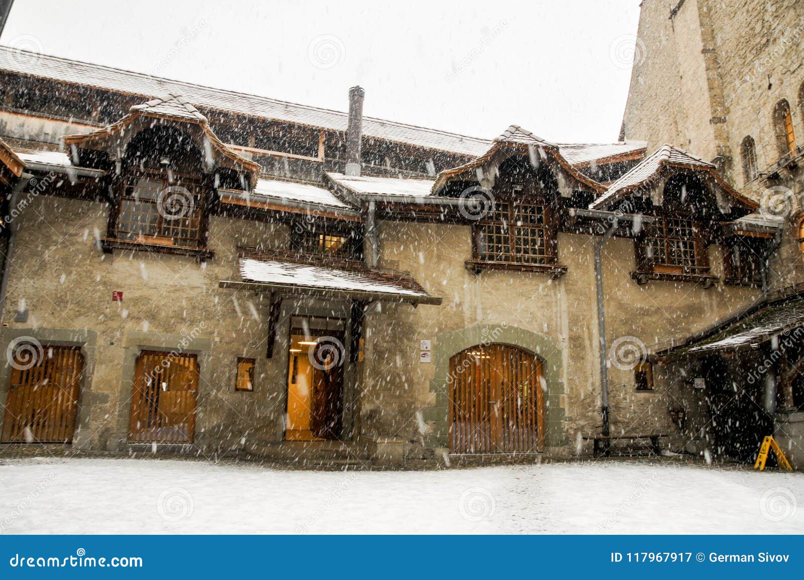 The Snow Falling in the Courtyard of the Castle. Editorial Photography ...
