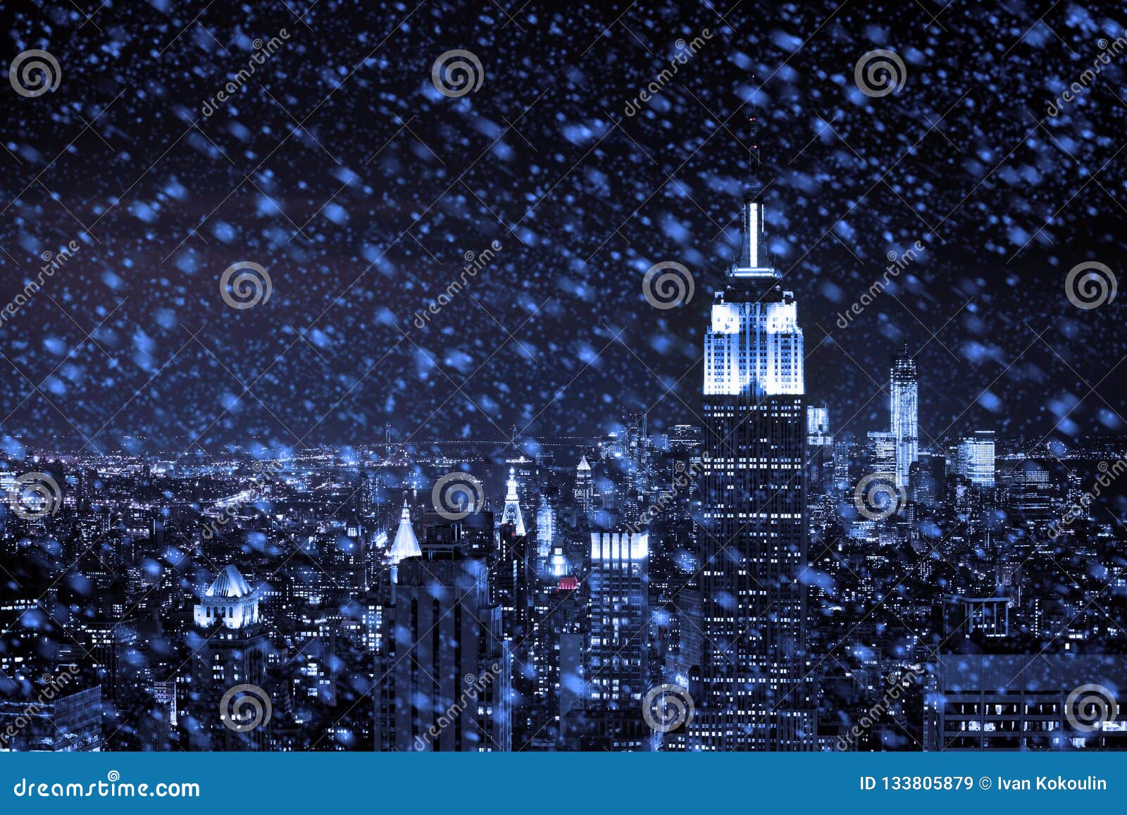 Snow Falling Down in New York City Center Stock Image - Image of ...