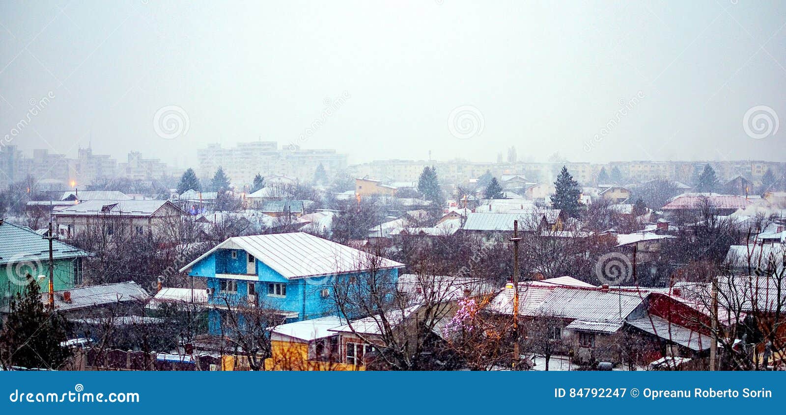 Snow Falling Down Over the City. Stock Image - Image of giurgiu ...