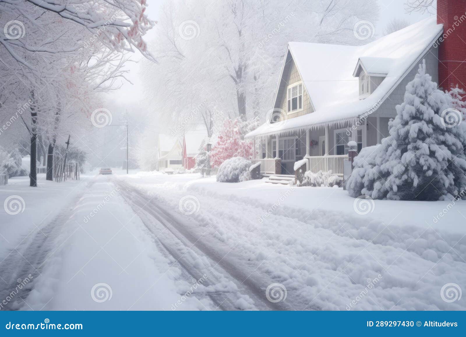 Snow Falling on Freshly Shoveled Driveway Stock Photo - Image of frost ...