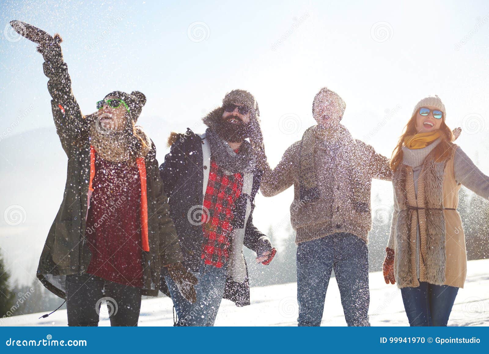 Snow falling stock photo. Image of relax, friends, holiday - 99941970