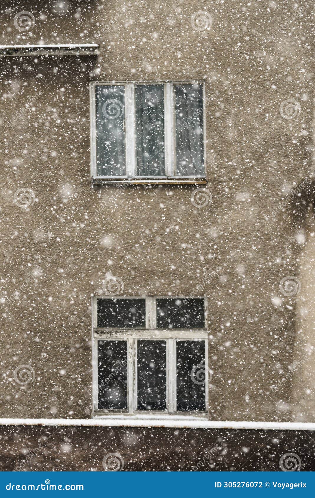 Snow Falling in Front of the Windows Stock Photo - Image of snow, house ...