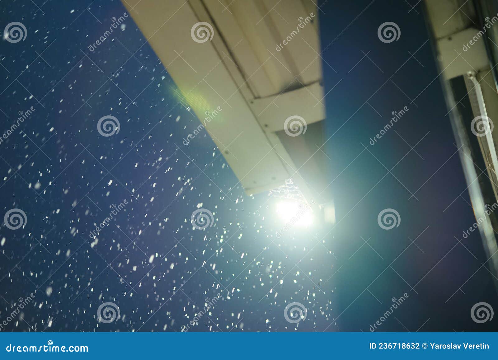 Snow Falling at Night Under a Lamp Post Stock Photo - Image of ...