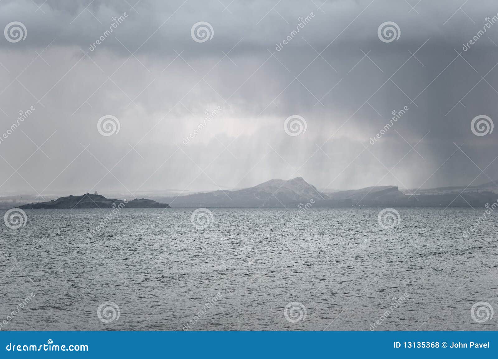Snow Falling Over Arthur S Seat and Inchkeith Stock Photo - Image of ...